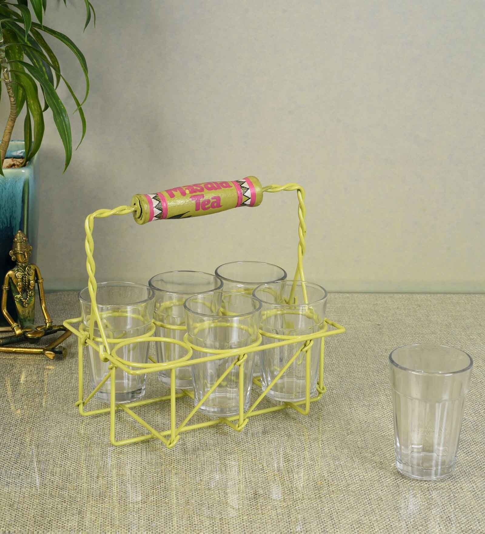 Buy Green Glass and Metal 7 Pcs Glasses With Stand at 16% OFF by ...
