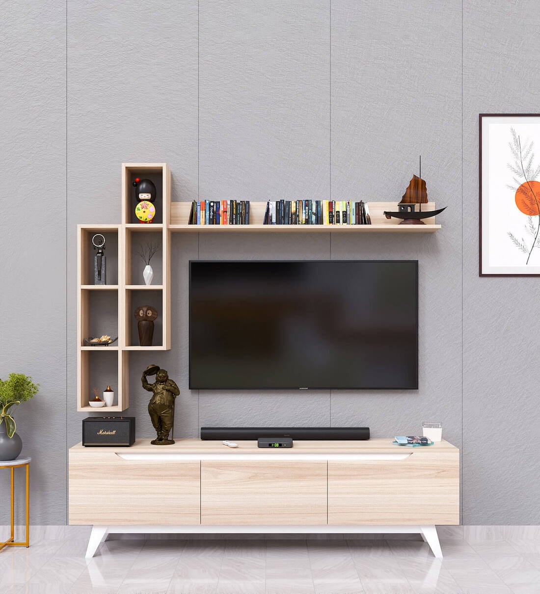 Buy D3 Tv Unit In White And Asian Walnut Finish at 9% OFF by ...