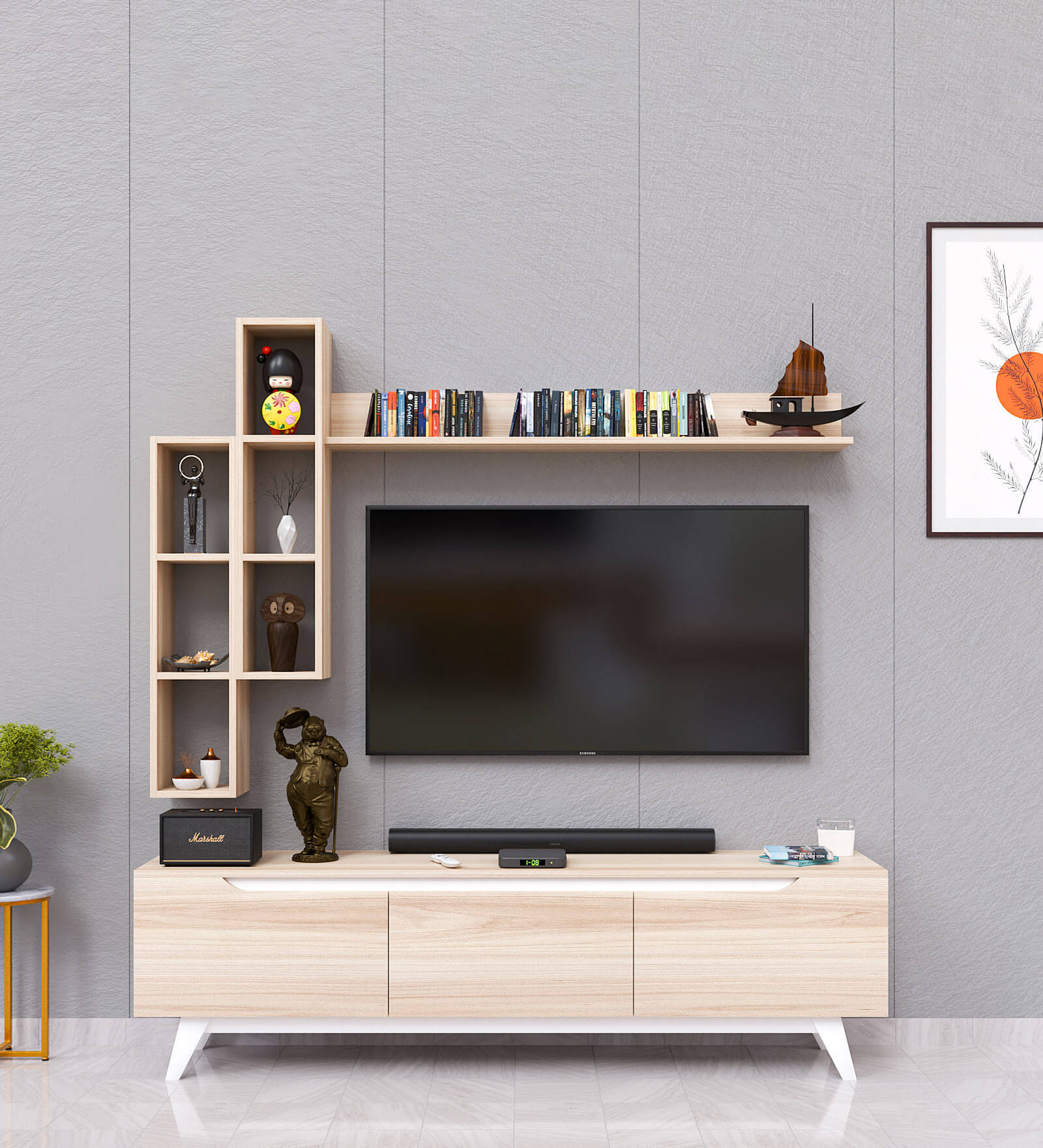 Buy D3 Tv Unit In White And Noce Lyon Finish at 25% OFF by Mintwud from ...