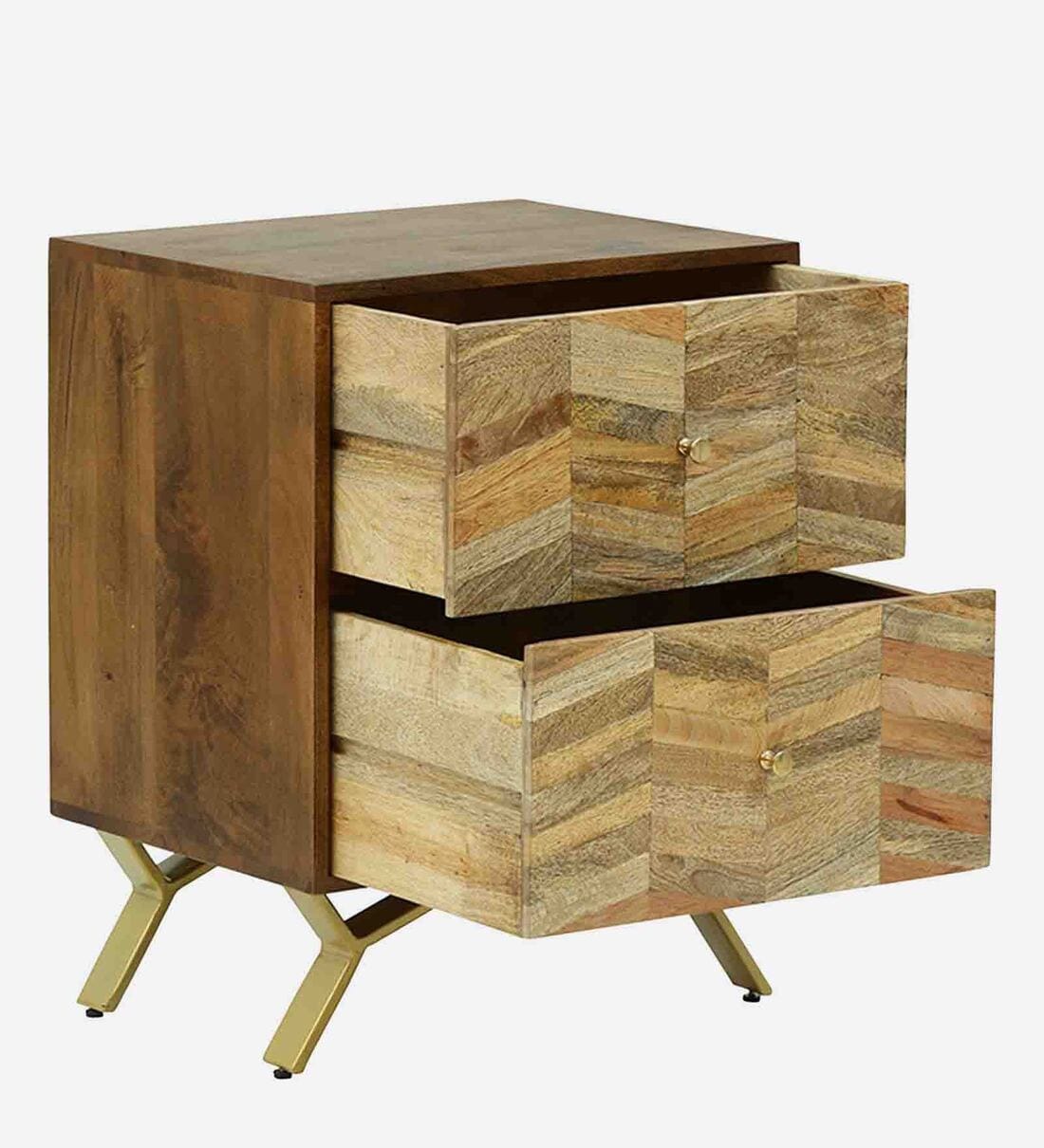 Buy Coltrane Solid Wood Bedside Table In Natural Teak Finish With ...