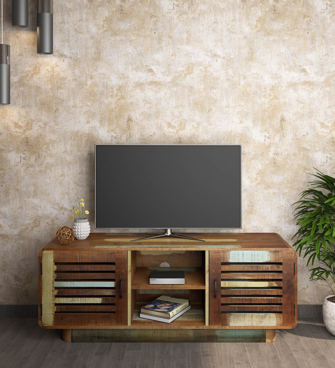 Buy Dane Solid Wood TV Unit with Drawers in Distress Finish at 7% OFF ...