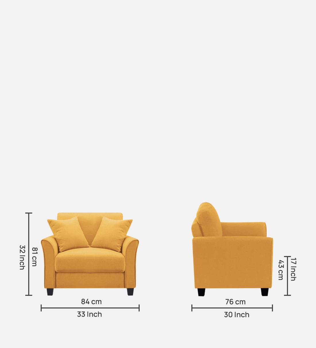 Buy Daroo Velvet 1 Seater Sofa in Turmeric Yellow Colour Online ...