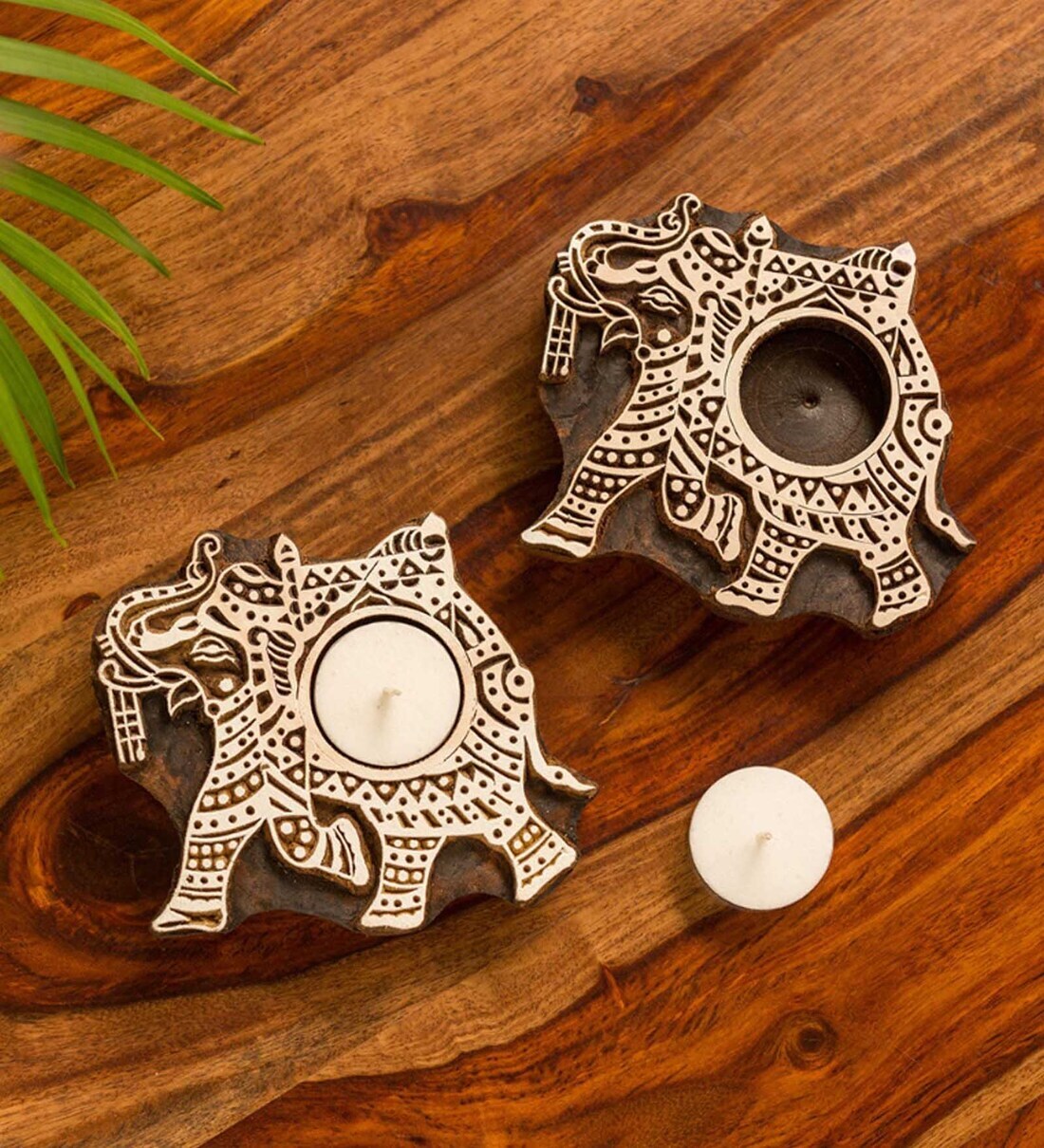 Buy Dazzling Elephant Hand-Carved Blocks (Set of 4) Brown Sheesham Wood ...