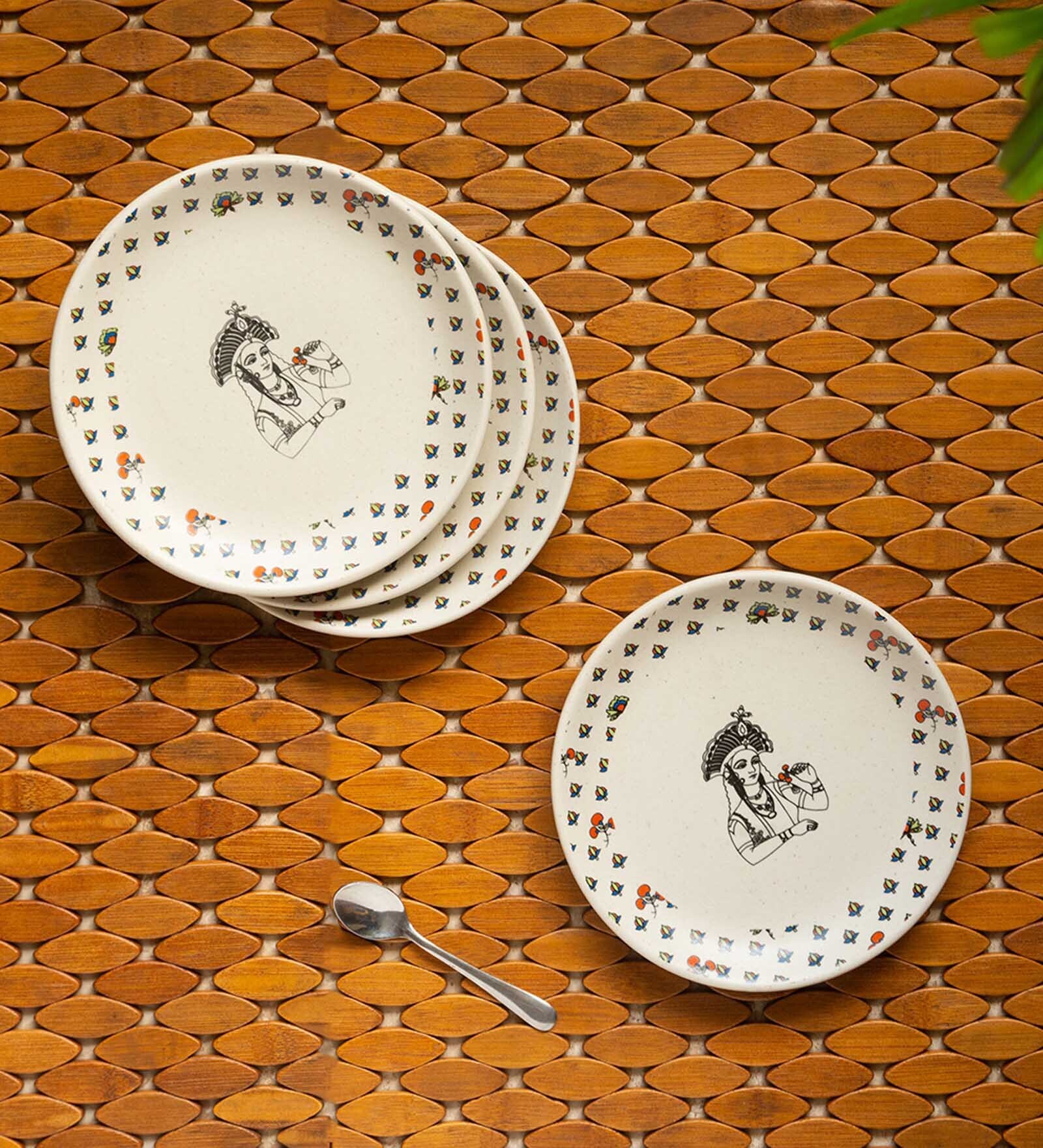 Buy Daawat-e-Taj 7 Inch White Ceramic (Set of 4) Quarter Plate at 59% ...