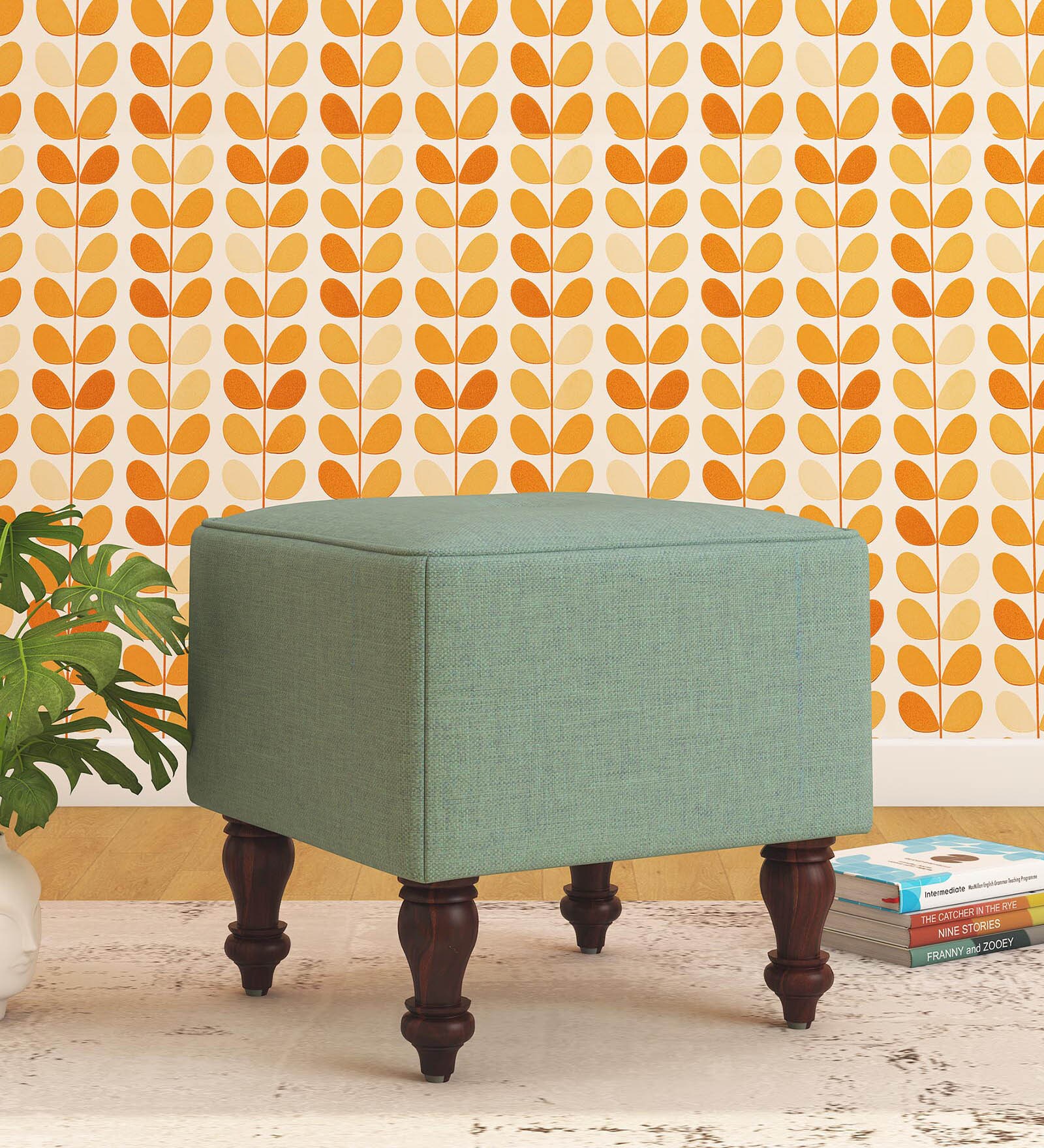 Buy Dani Upholstered Ottoman in Light Green Colour by Amberville from ...