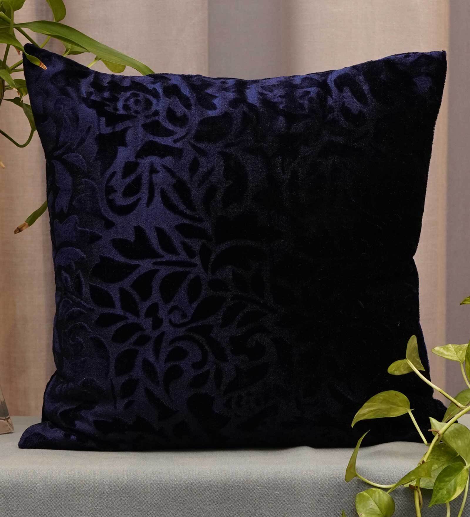 Buy Blue Floral Velvet Blend 16 x 16 Inches Cushion Cover at 25% OFF by ...