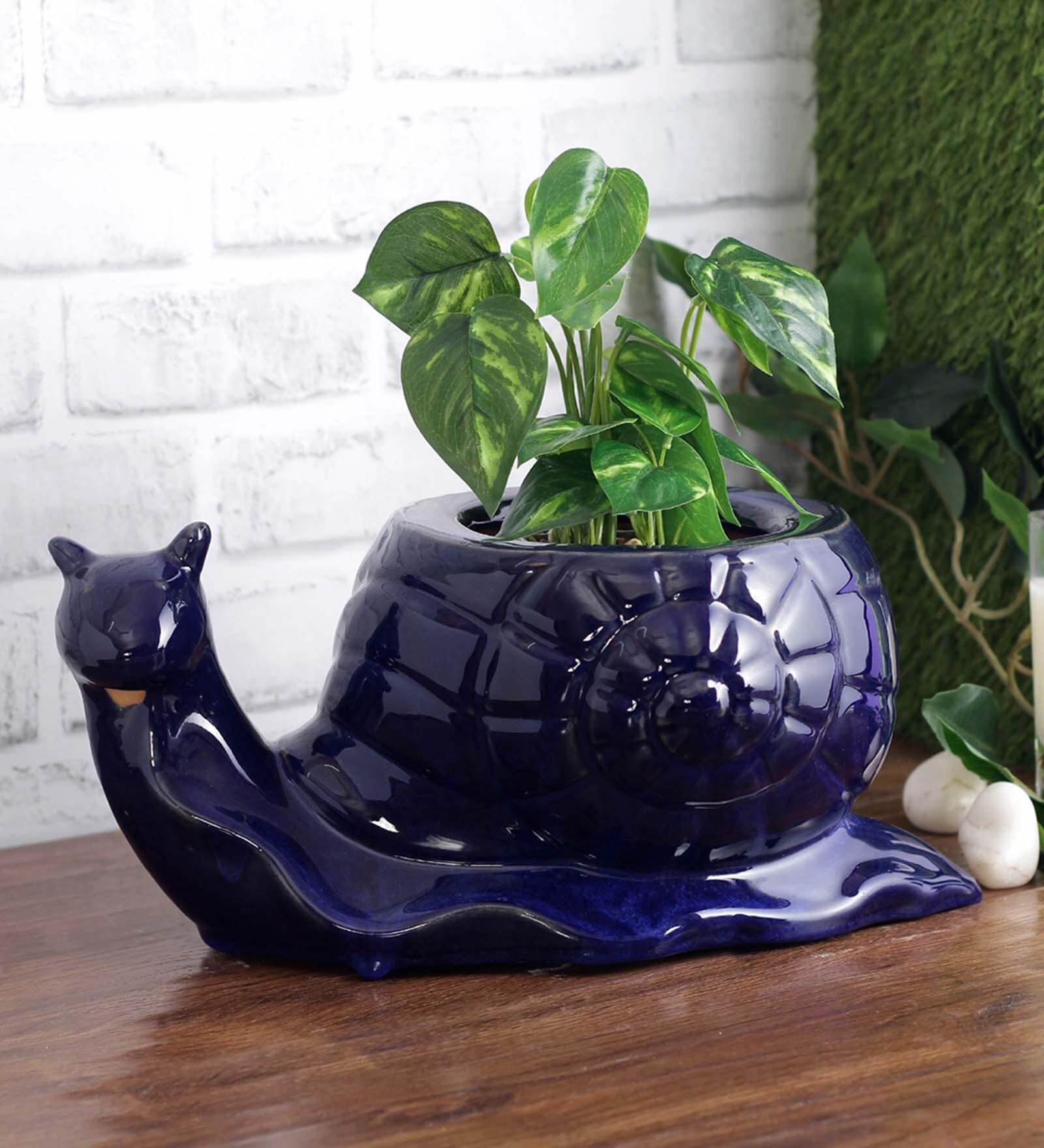Buy Dark Blue Ceramic Snail Shaped Planter By Gaia at 20% OFF by Gaia ...