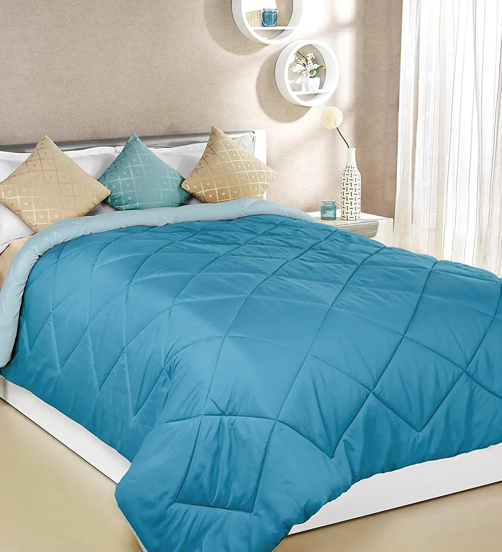 Buy Dark Blue Microfiber 200 Mild Winter Double Bed Comforter by WRAPRY ...
