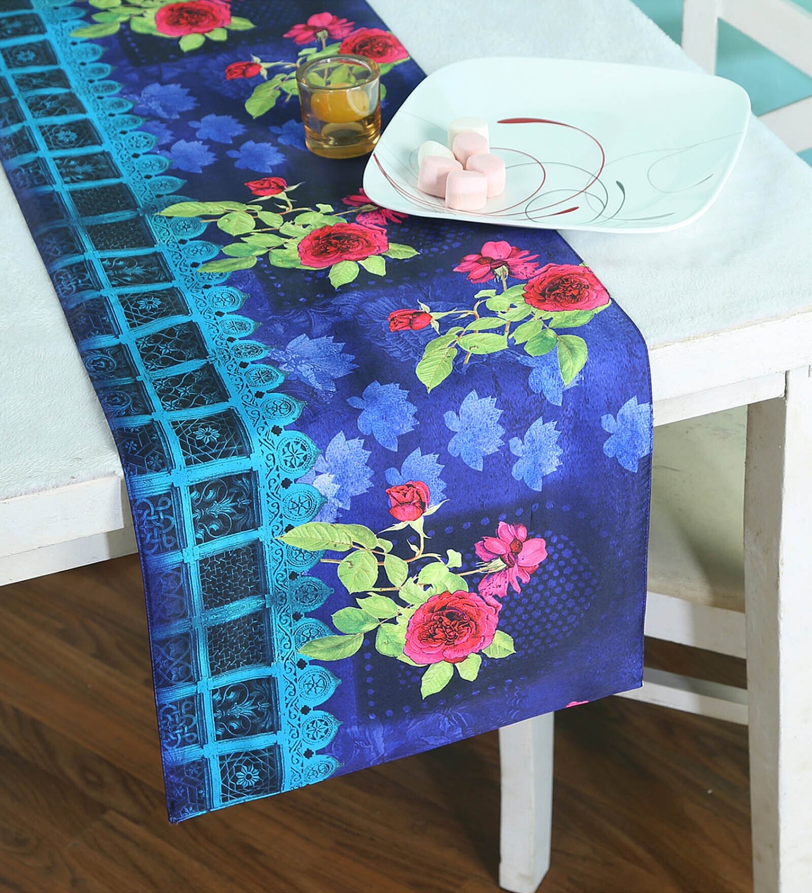 Buy Floral (54x14) Dark Blue Silk Table Runner at 38% OFF by M K ...