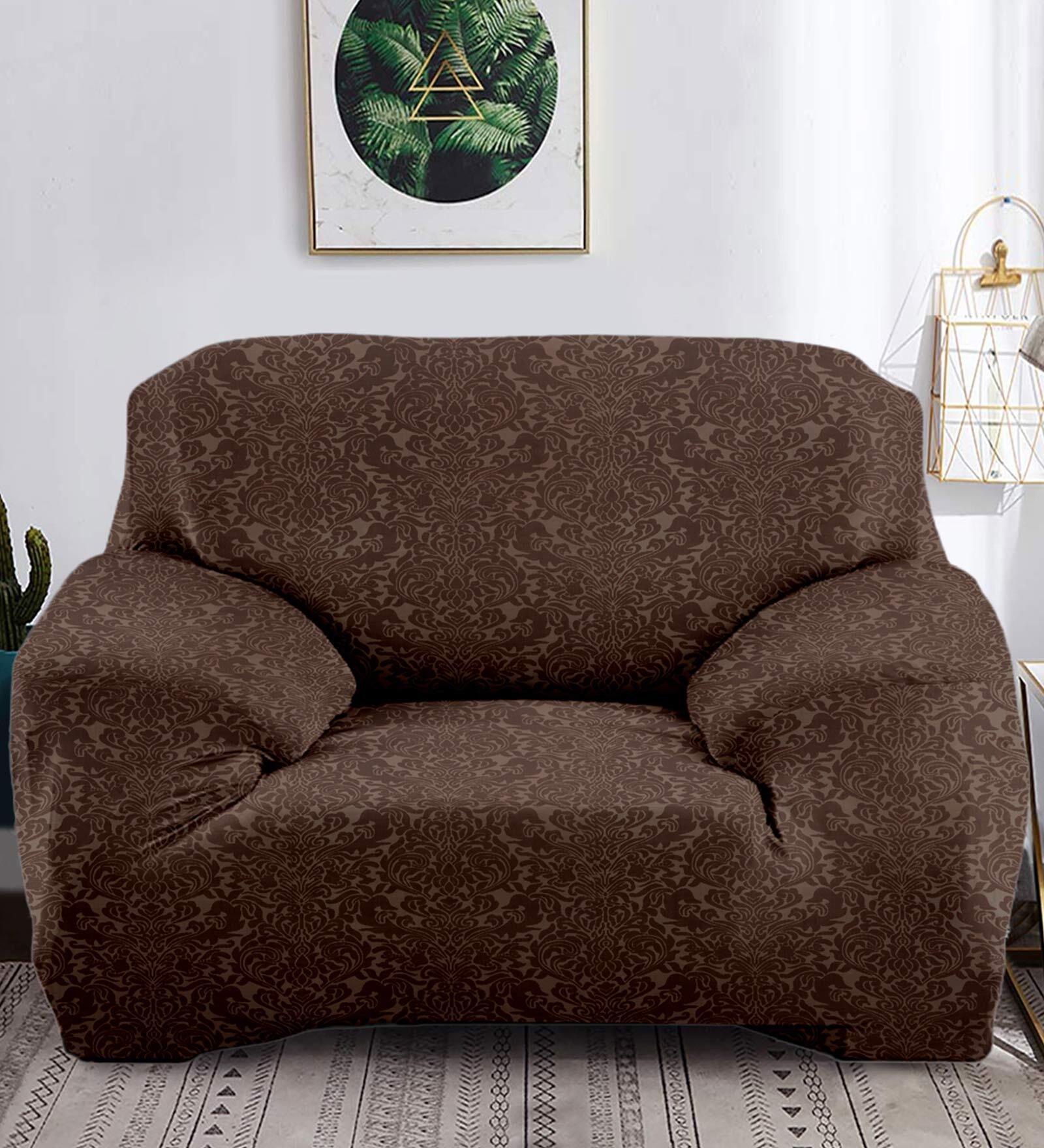 Buy Dark Brown Abstract Polyester 57x35 Inches 1 Seater Sofa Cover by ...