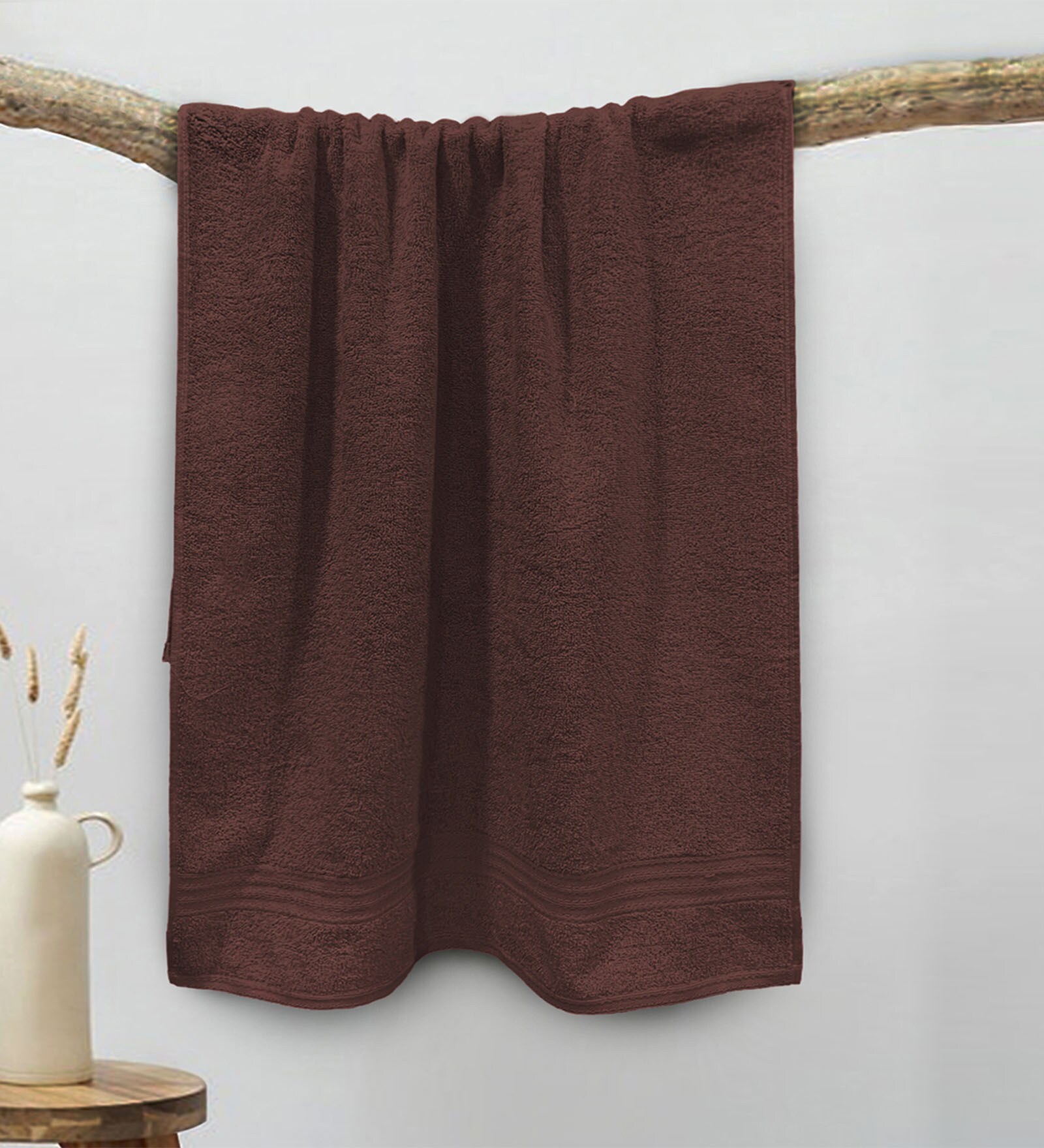 Buy Dark Brown Anatolia Solid 500 GSM Cotton Bath Towel By Sassoon Fab ...