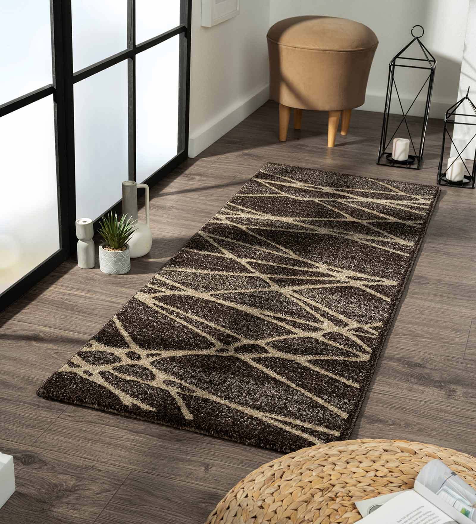 Buy Dark Brown Polypropylene 5 x 2 Feet Machine Bedside Runner By ...