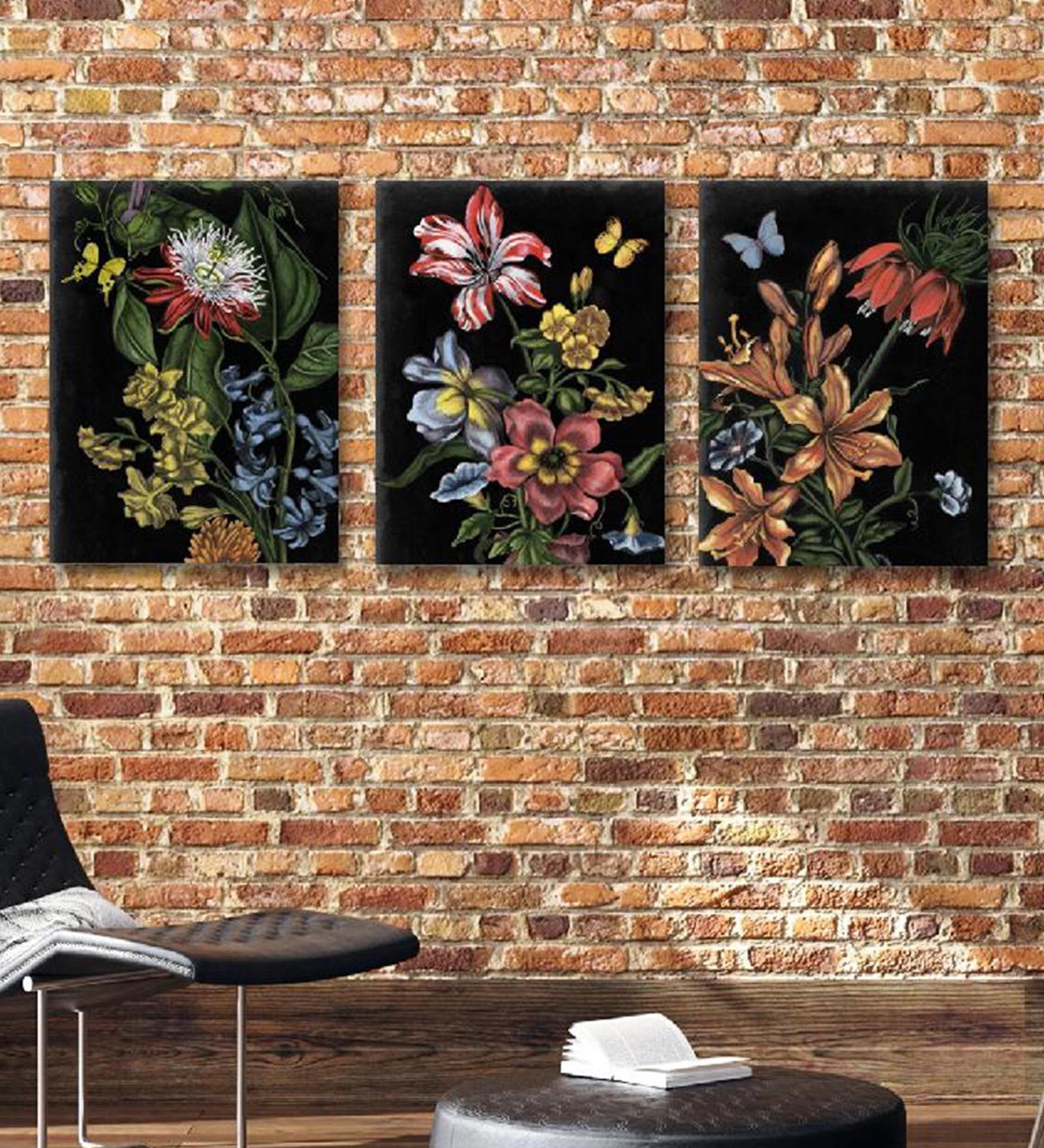 Buy Conceptual Technical Multicolor Canvas Floral Art Print Set of 3 at ...