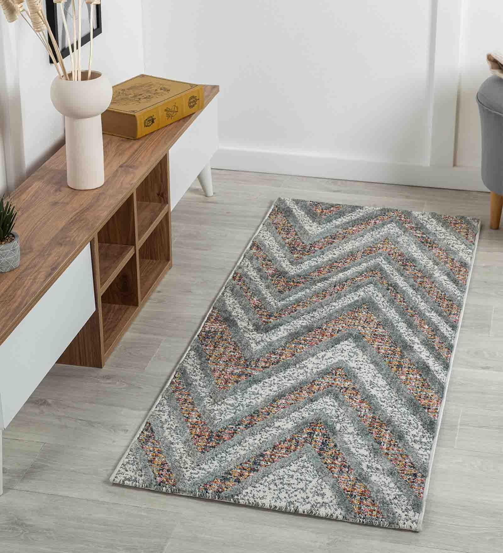 Buy Dark Grey Abstract Polypropylene 59x24 Inches Machine Made Floor ...