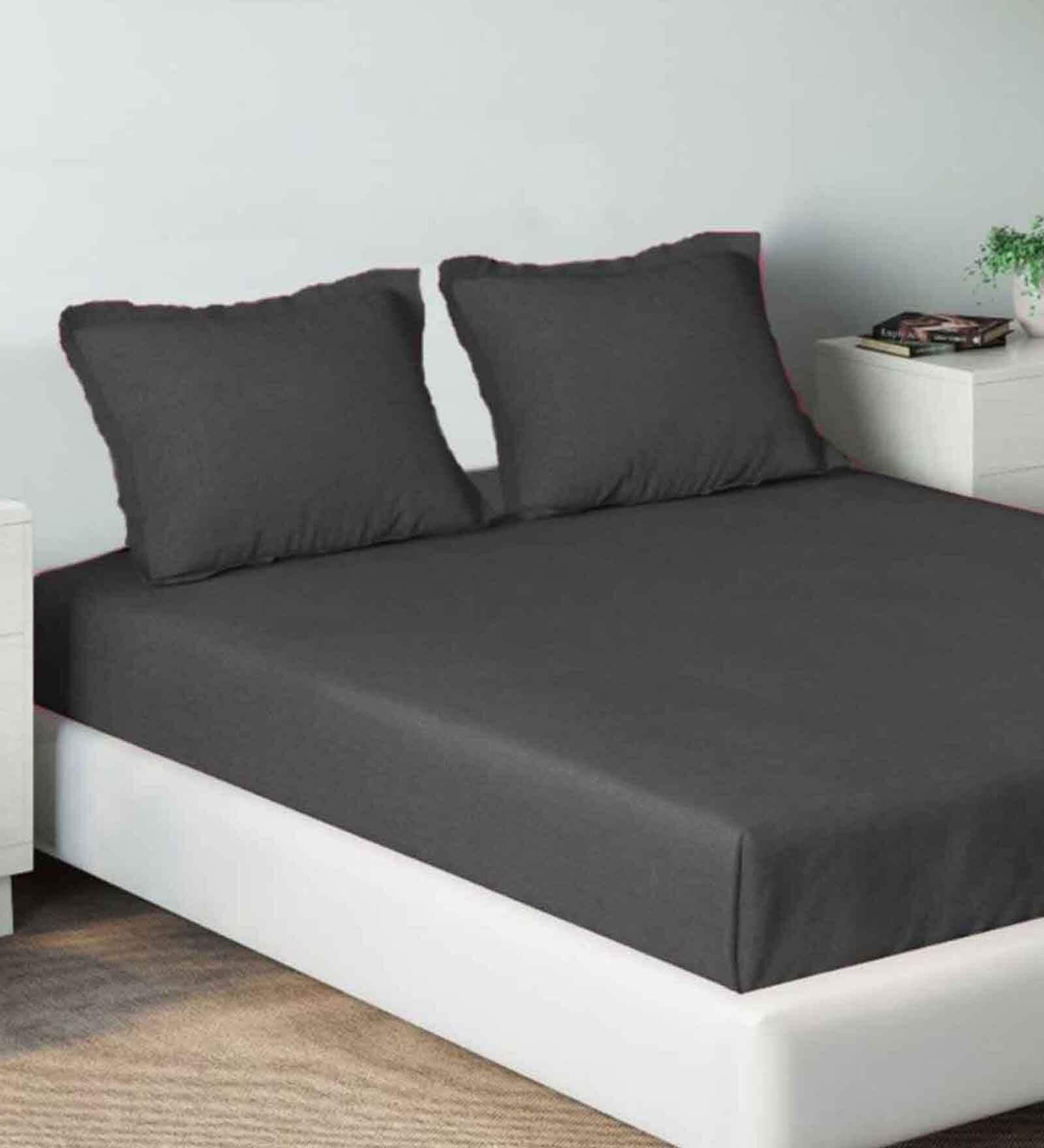 Buy Dark Grey Solid 210TC Cotton 17 x 27 Inches Pillow Covers (Set of 2 ...
