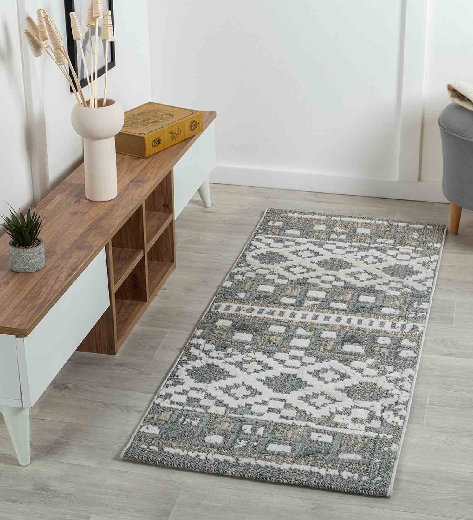 Buy Dark Grey Traditional Polypropylene 59x24 Inches Machine Made Floor ...