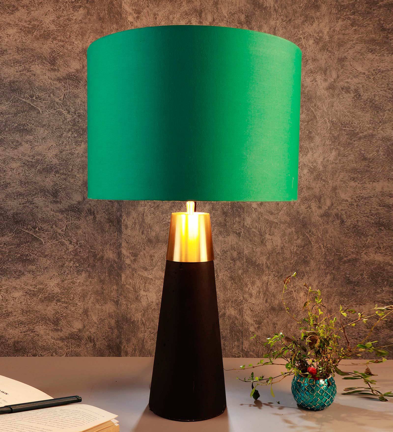 Buy Dorian Green Fabric Shade Night Lamp With Ceramic Base By Grated ...