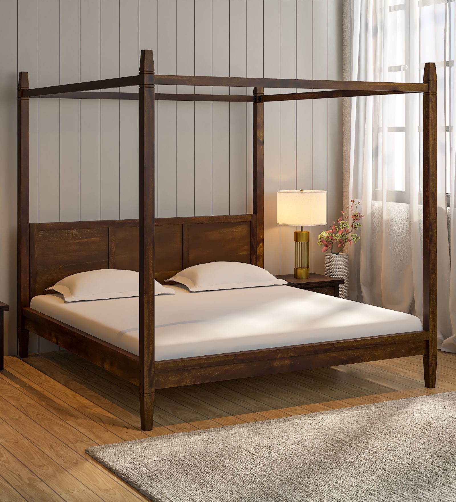 Buy Saxony Sheesham Wood Queen Size Poster Bed in Provincial Teak Finish at 5% OFF by Woodsworth ...
