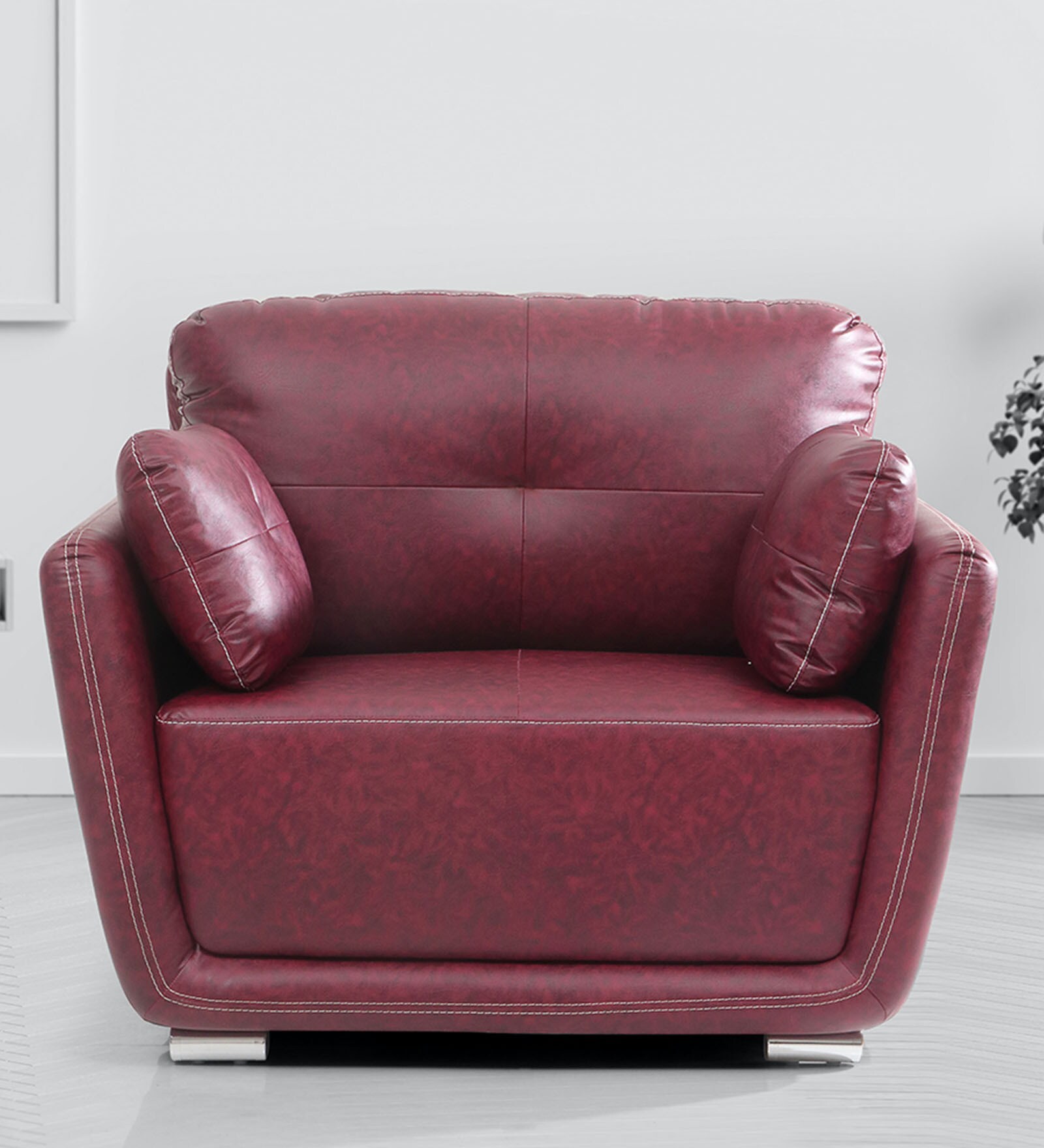 Buy Davion Leatherette 1 Seater Sofa in Maroon Colour at 51% OFF by ...