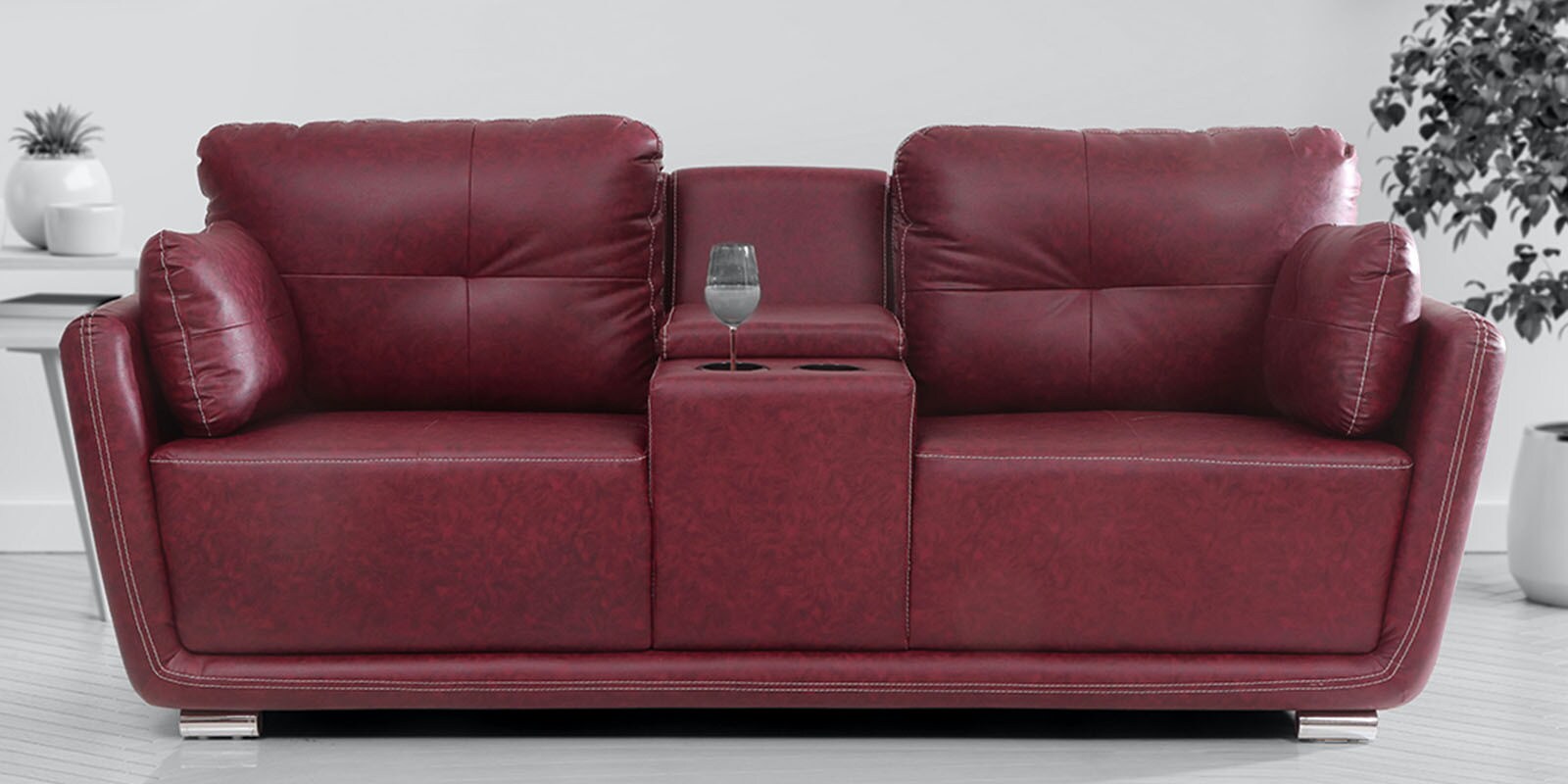 Buy Davion Leatherette 2 Seater Sofa in Maroon Colour at 68% OFF by ...
