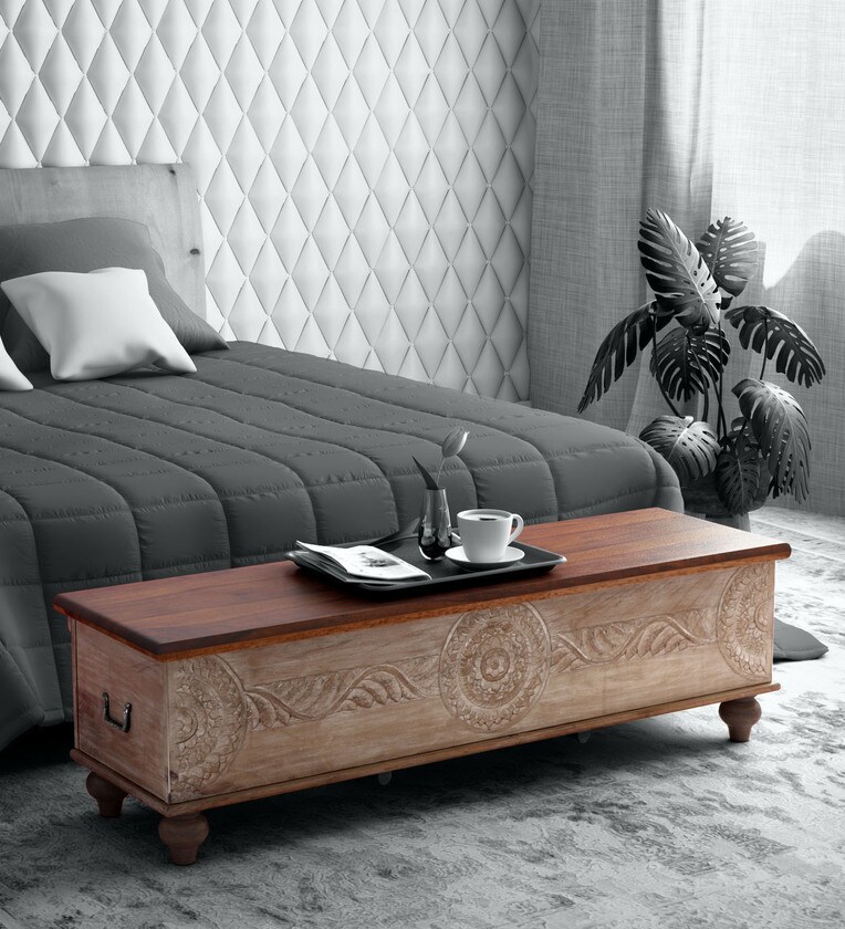 Buy Damion Solid Wood Linen Trunk in Distress Finish by Bohemiana ...