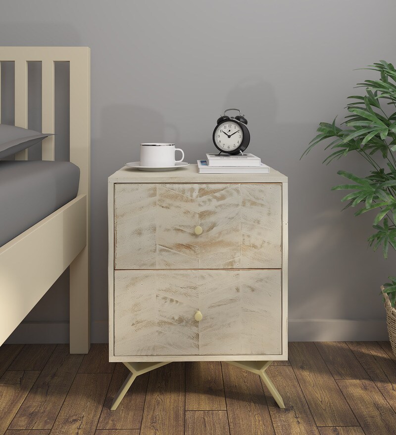 Buy Coltrane Solid Wood Bedside Table In Distress Finish With Drawers ...