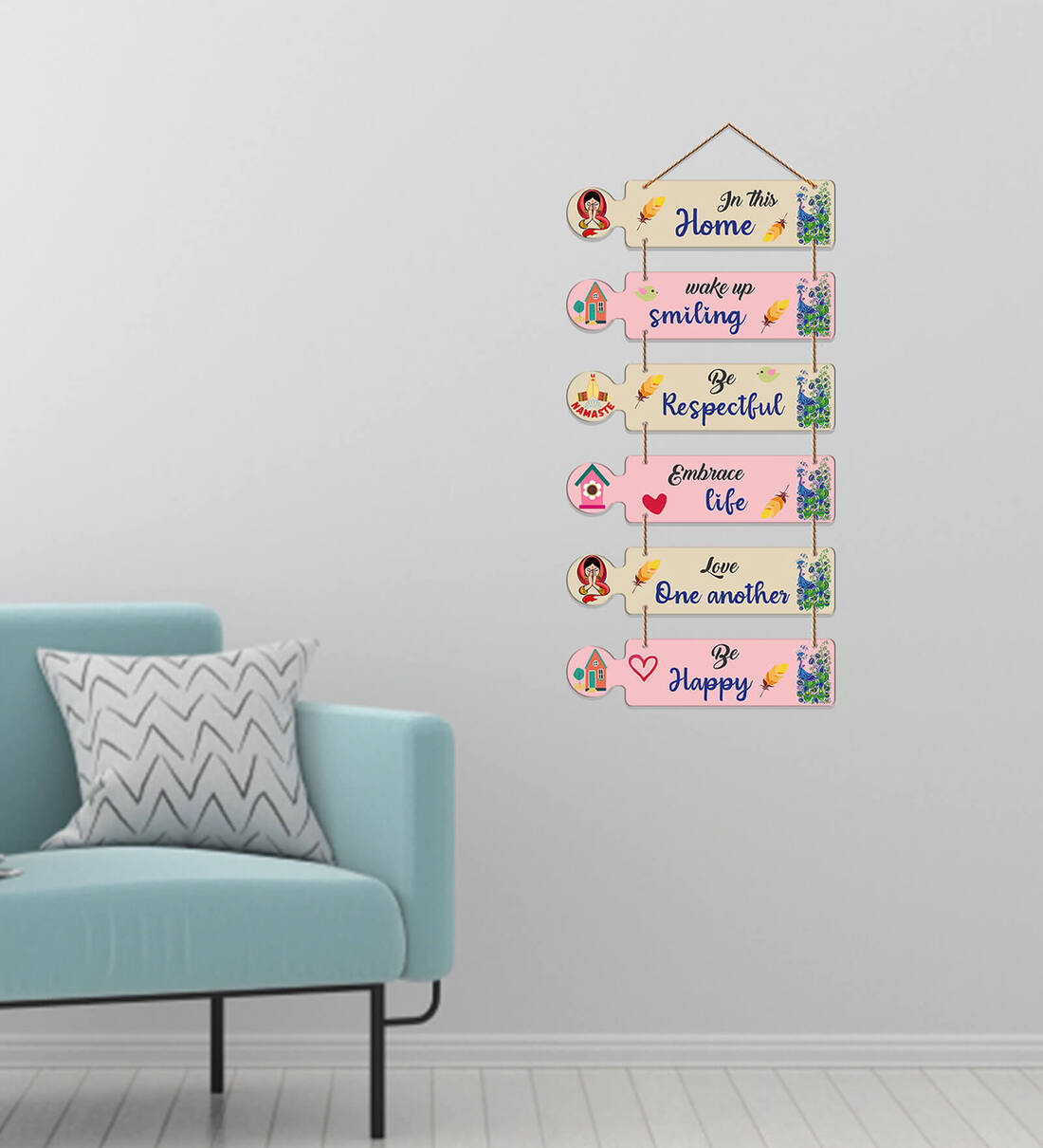 Buy Decorative Modern Multicolour Engineered Wood Wall Hanging Quotes ...
