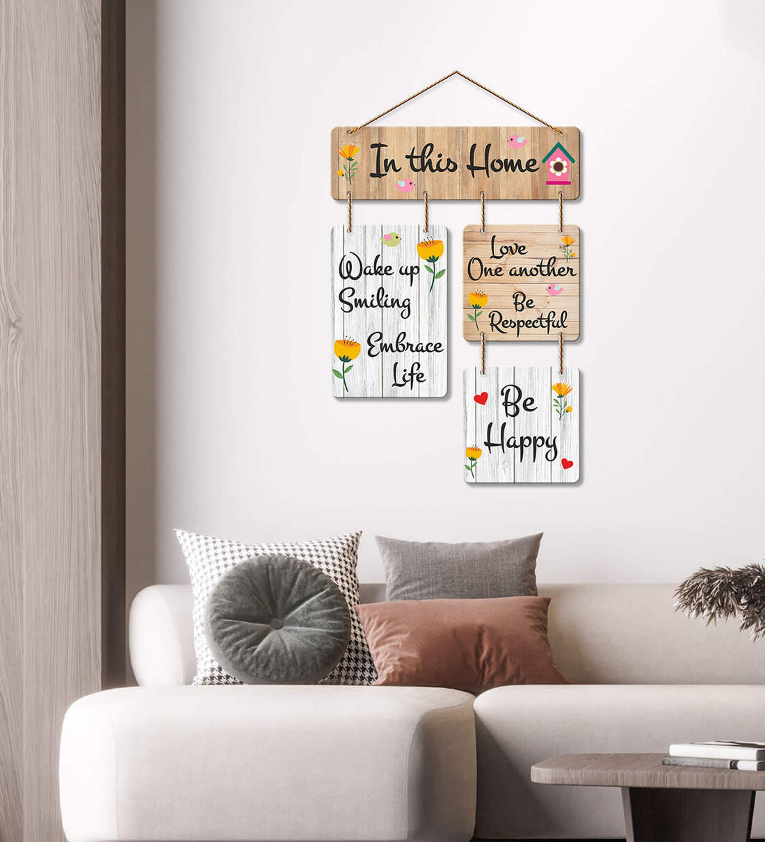 Buy Decorative Modern Multicolour Engineered Wood Wall Hanging Quotes ...