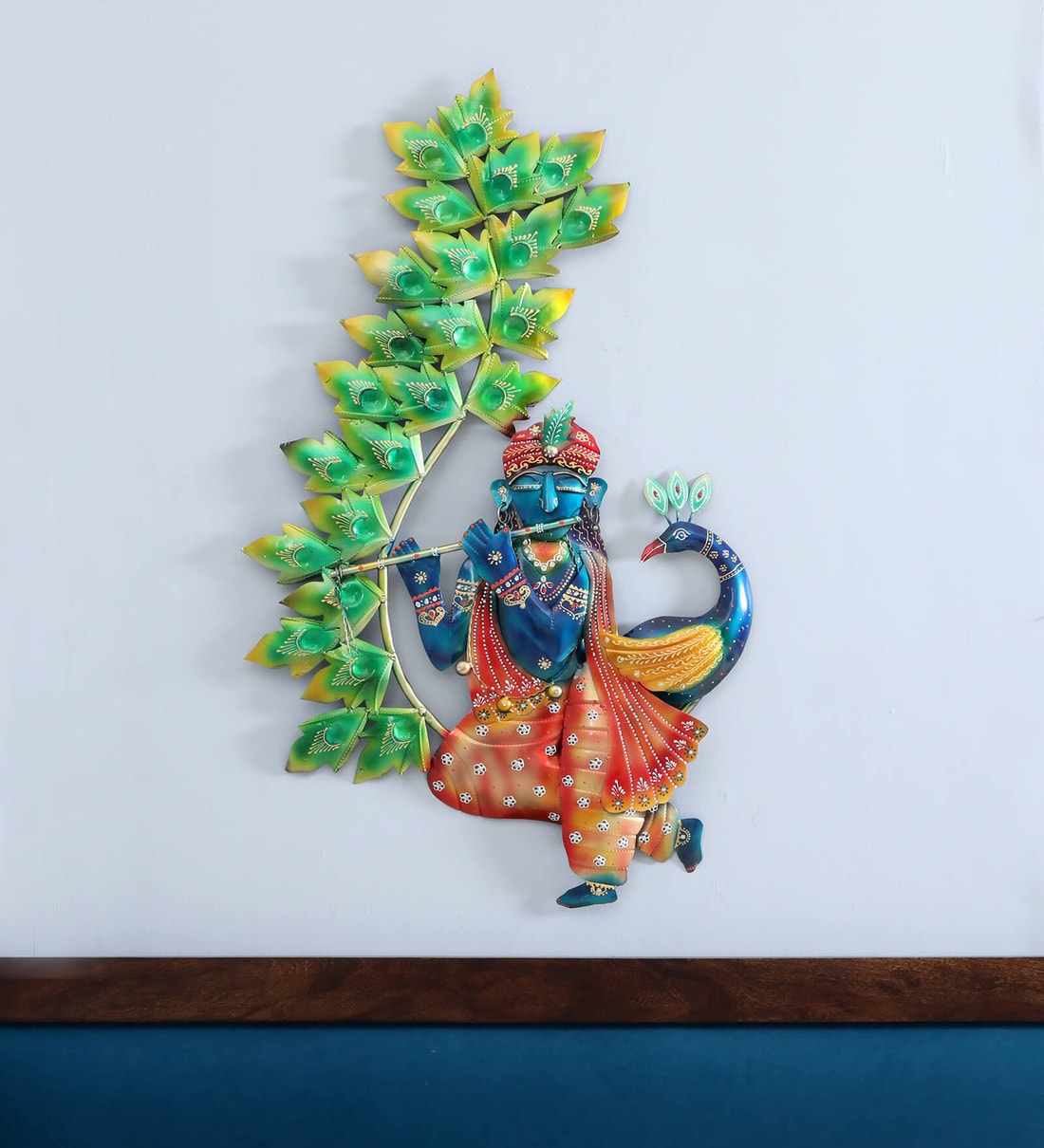 Buy Decorative Peacok Krishna Tree Multicolour Iron Wall Art By Decorum ...