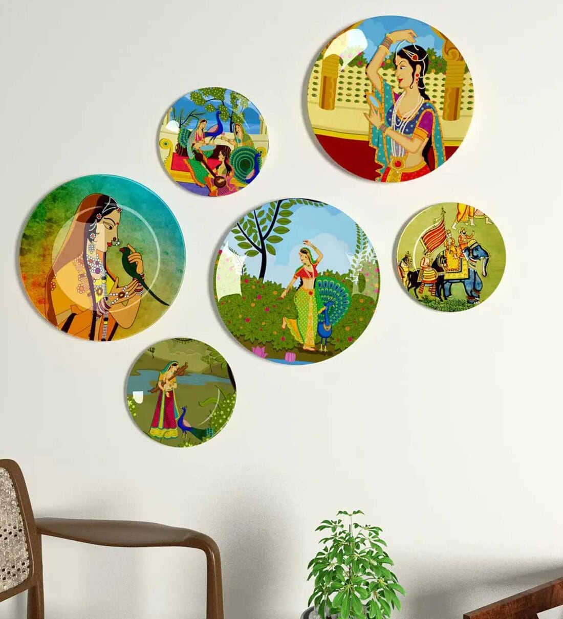 Buy Decorative Wall Plates In Madhubani Handcrafted Design Set Of 6 at ...
