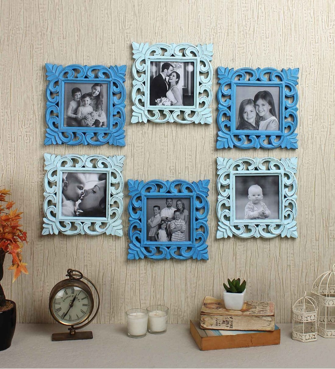 Buy Decorative Wooden Photo Frame Set of 6 Antique finish in Blue ...