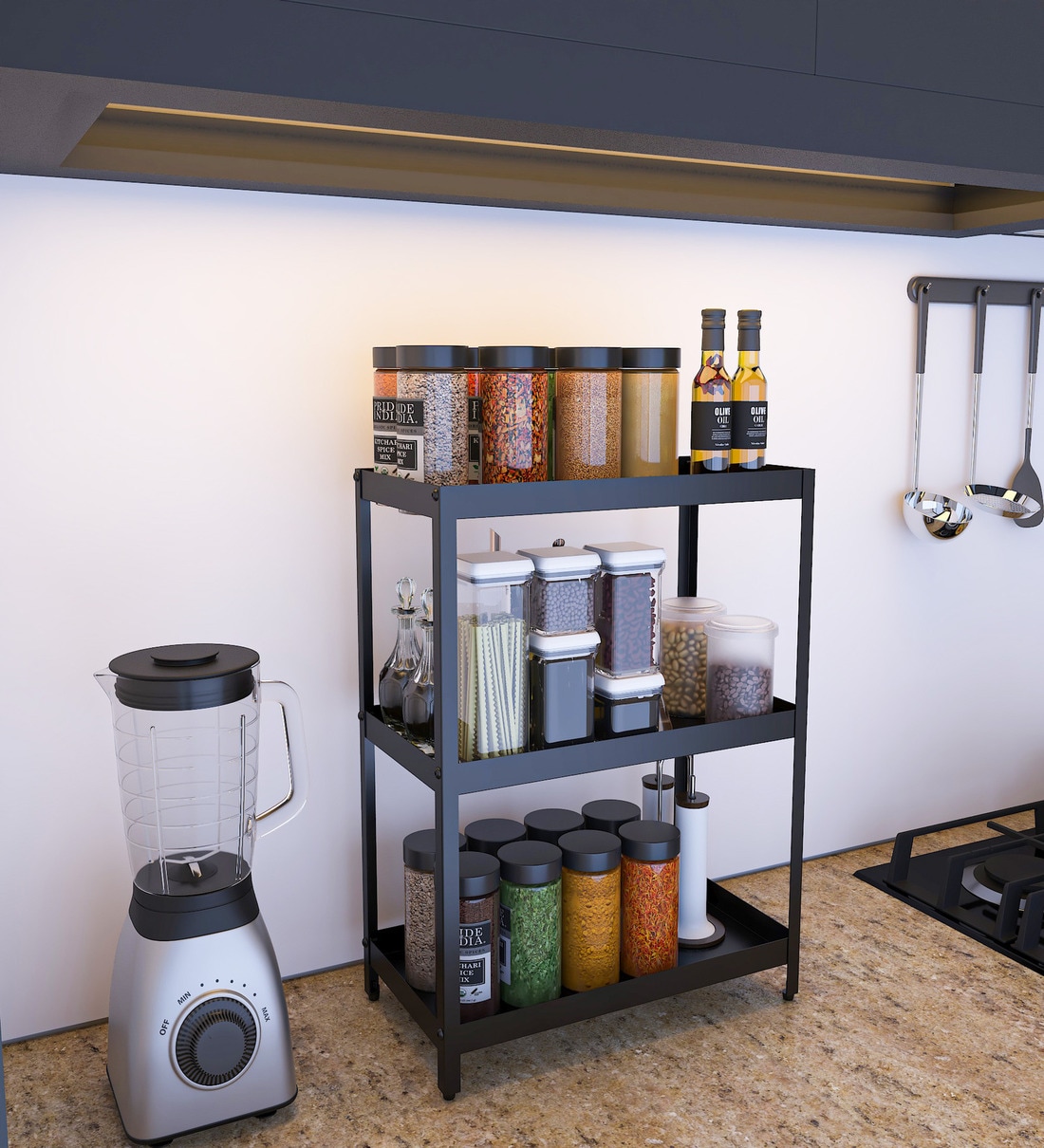 Buy Black Mild Steel 3 Tier Multipurpose Countertop Kitchen Organizer ...