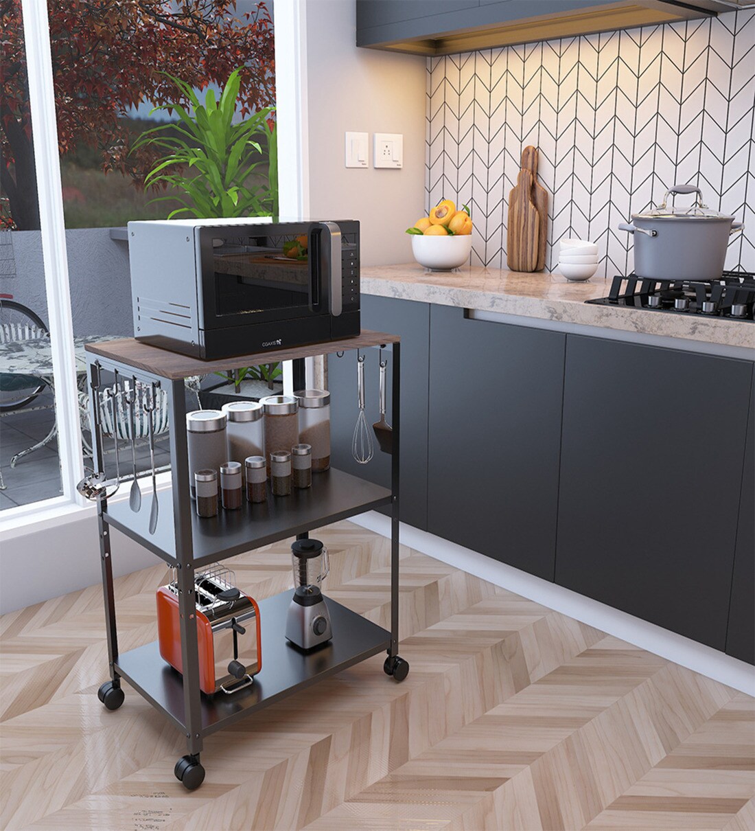 Buy Black Mild Steel & Engineered Wood 3 Tier Premium Microwave & OTG ...