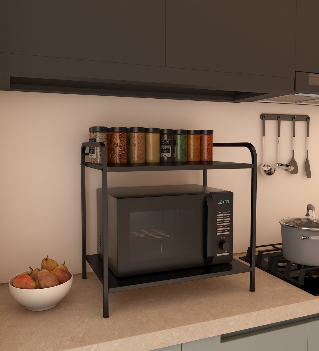 Buy Black Mild Steel Premium Microwave & OTG Stand For Kitchen Counter ...