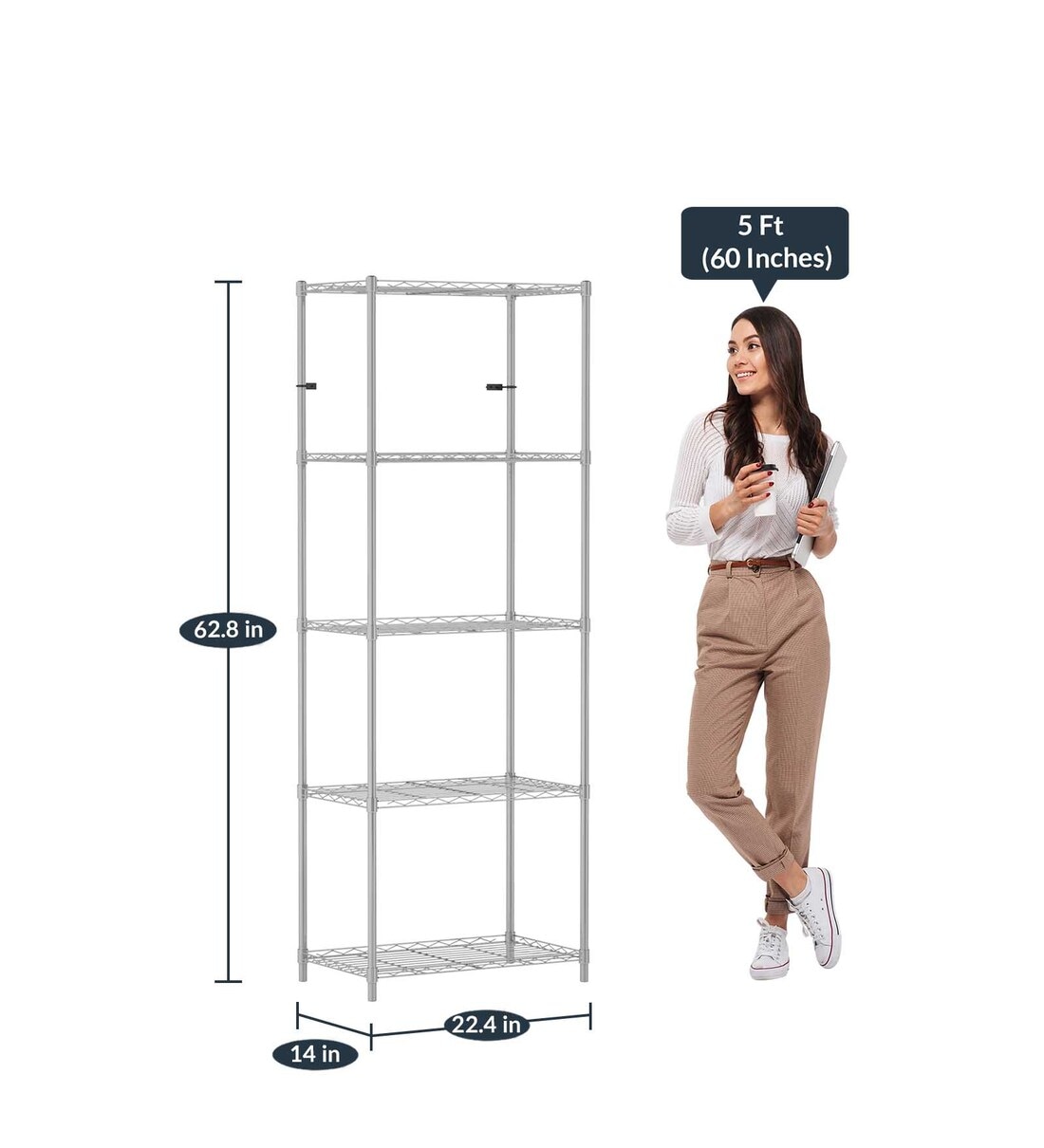 Buy Denham 5 Shelf Metal Kitchen Racks Silver Colour by Tunehome Online ...