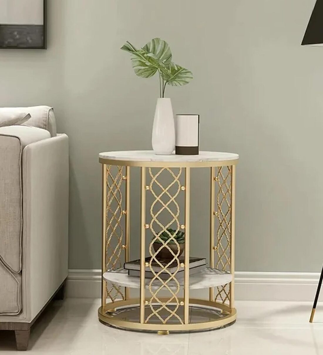 Buy Denver Marble End Table in Gold And White Colour at 39% OFF by Triyaksh | Pepperfry
