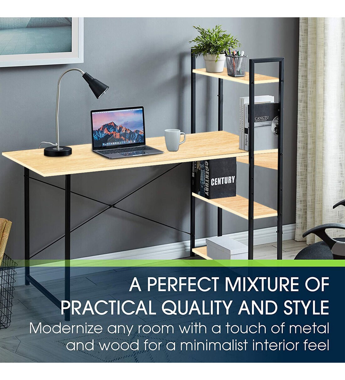 Buy Denver Writing Table with Side Shelves in Oak Brown Finish Online ...