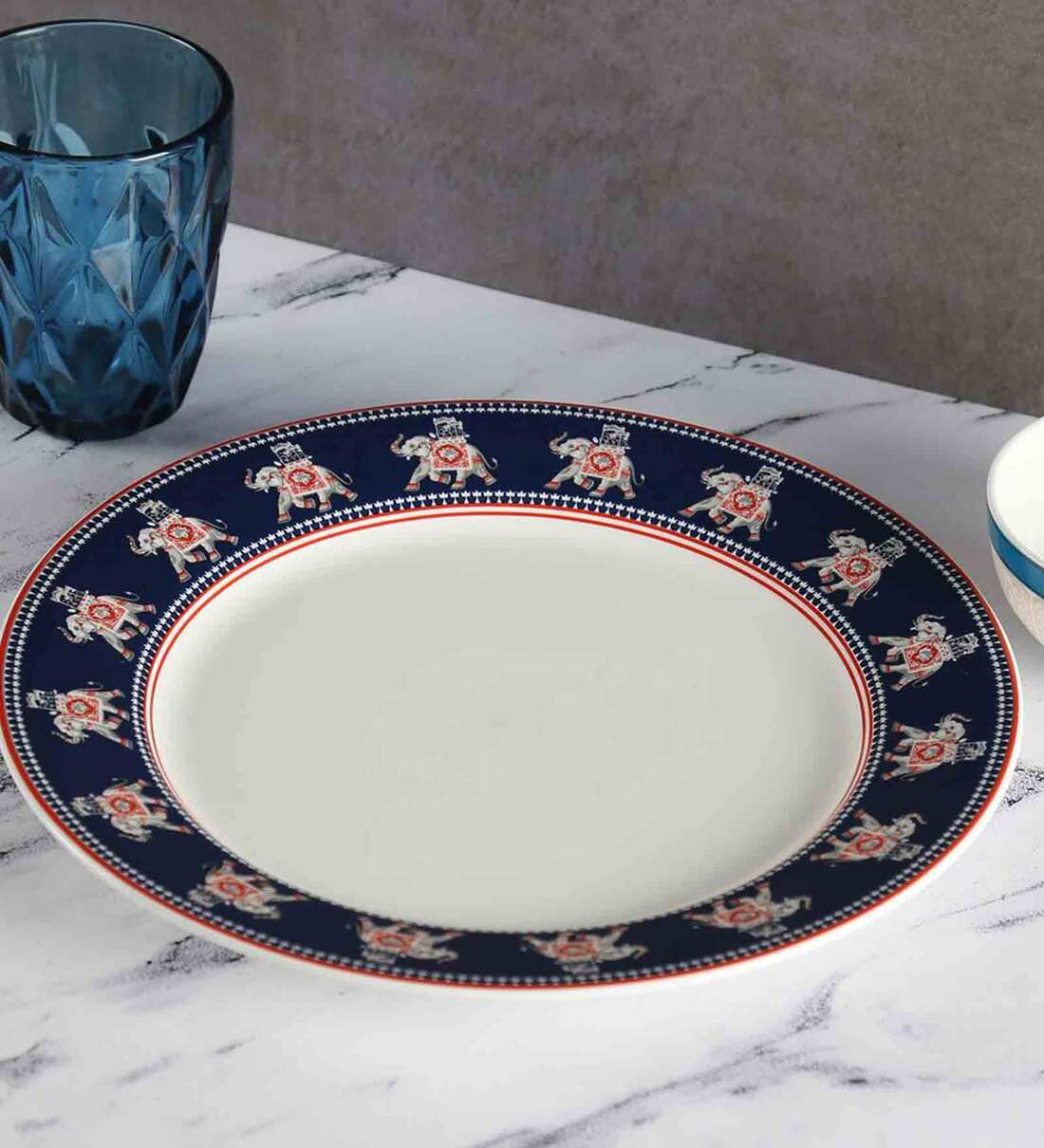 Buy Designer 10.5 Inch White & Blue Ceramic Dinner Plate at 31% OFF by ...