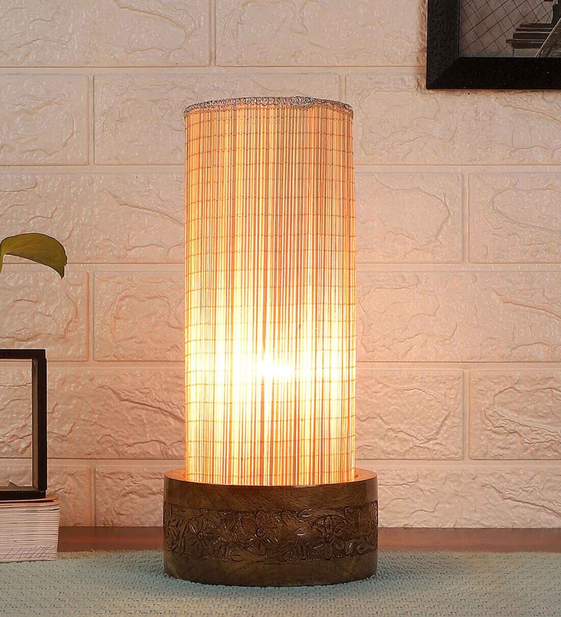 Buy Francis Beige Bamboo Shade Table Lamp With Wood Base by New Era at ...