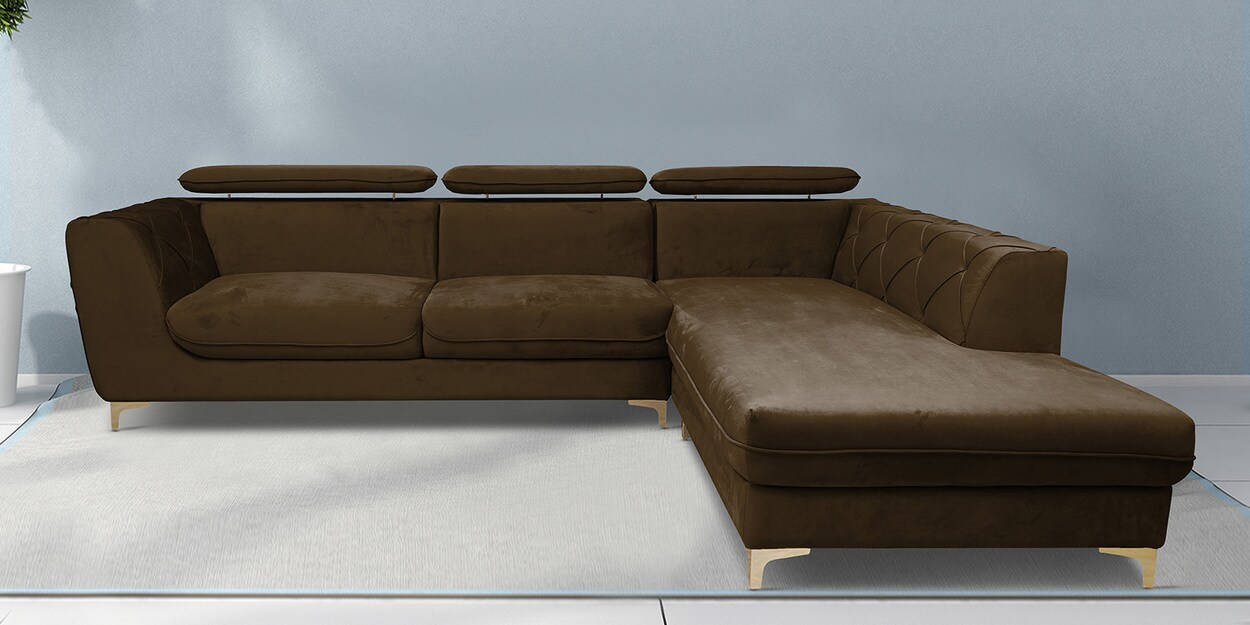 Buy Dellara Velvet LHS Sectional Sofa in Brown Colour at 100% OFF by ...