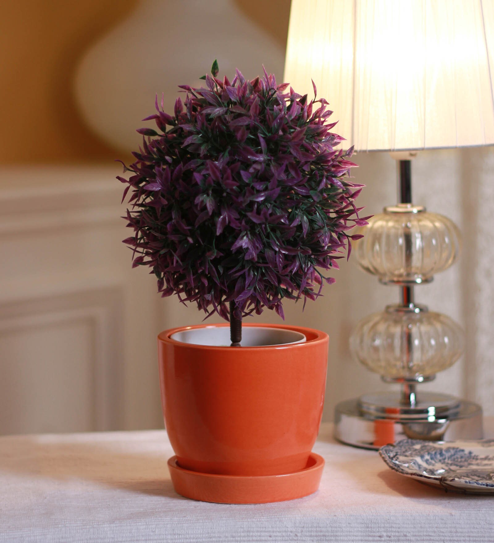 Buy Orange Ceramic Table Top Planter With Saucer at 44% OFF by Gaia ...