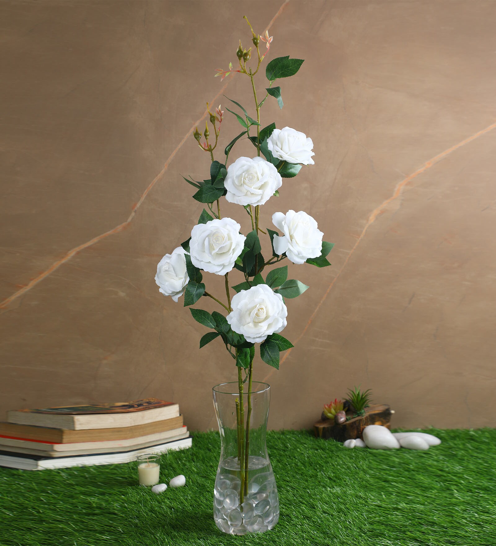 Buy White Velvet Rose Artificial Flower, Pack of 2 by Pollination at 50 ...