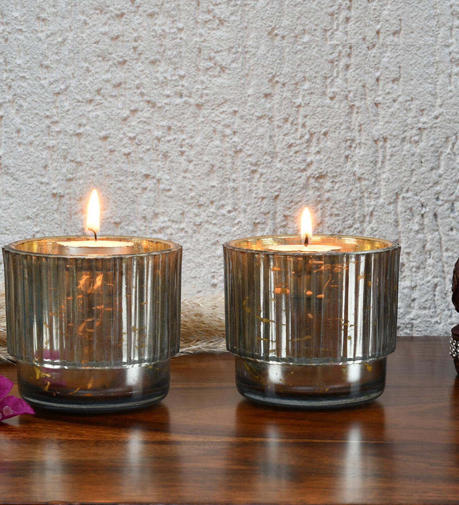 Buy Decorative Fluted Set Of 2 Grey Glass Votive at 20% OFF by @home ...