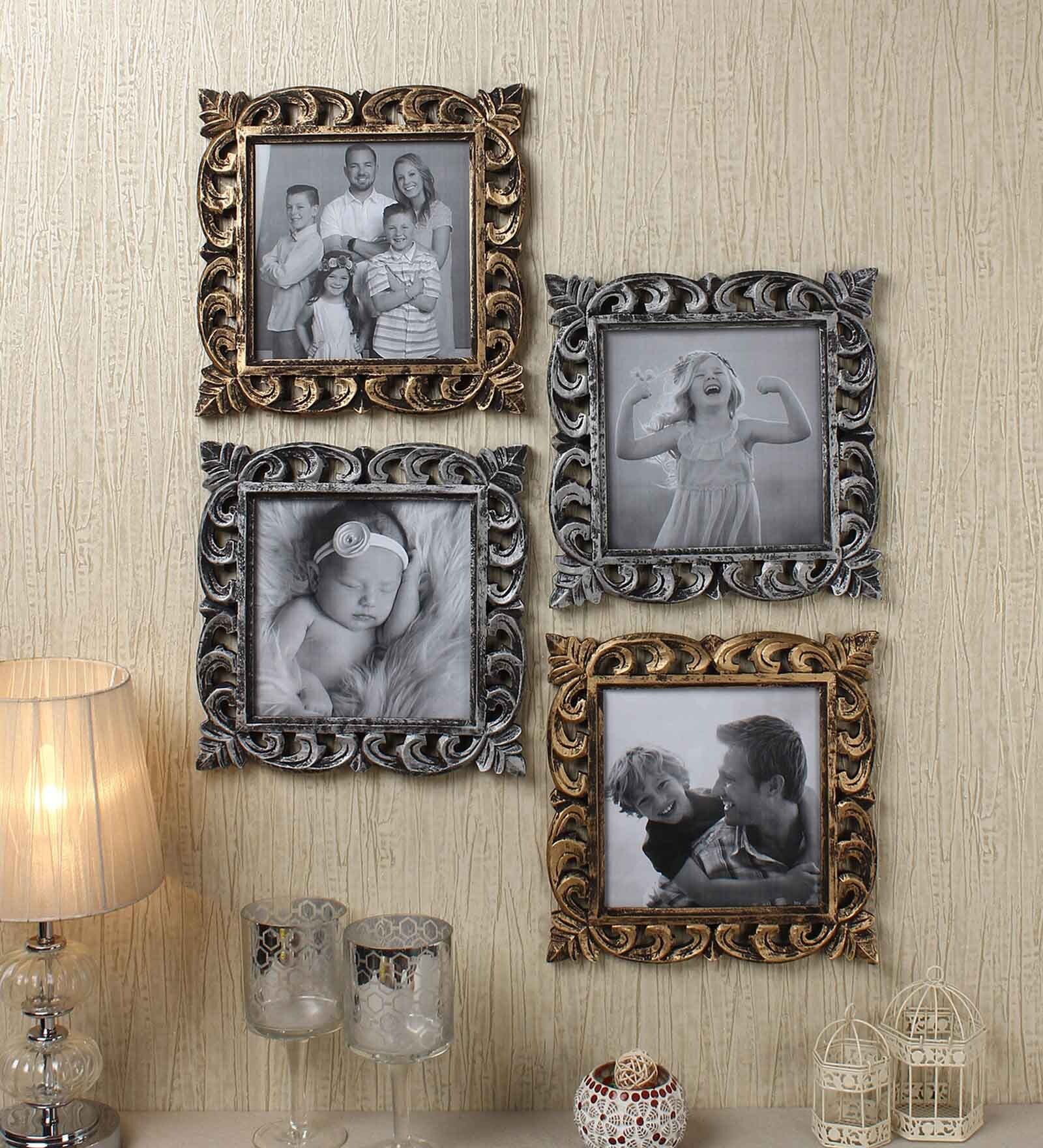 Buy Decorative Wooden Photo Frame Set of 4 Antique finish in Golden ...