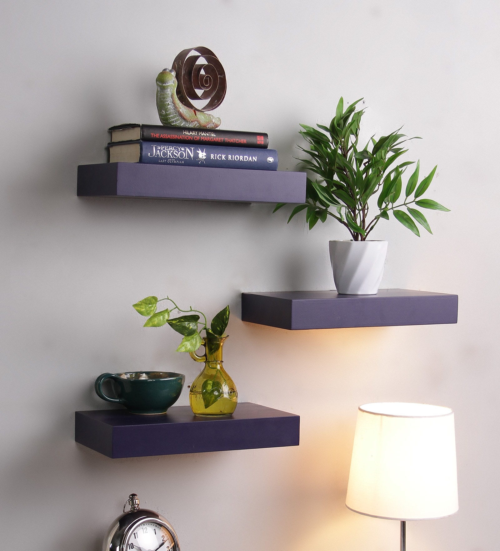 Buy Floating Wall Shelf (Set of 3) in Purple Finish by AYHM at 43% OFF ...