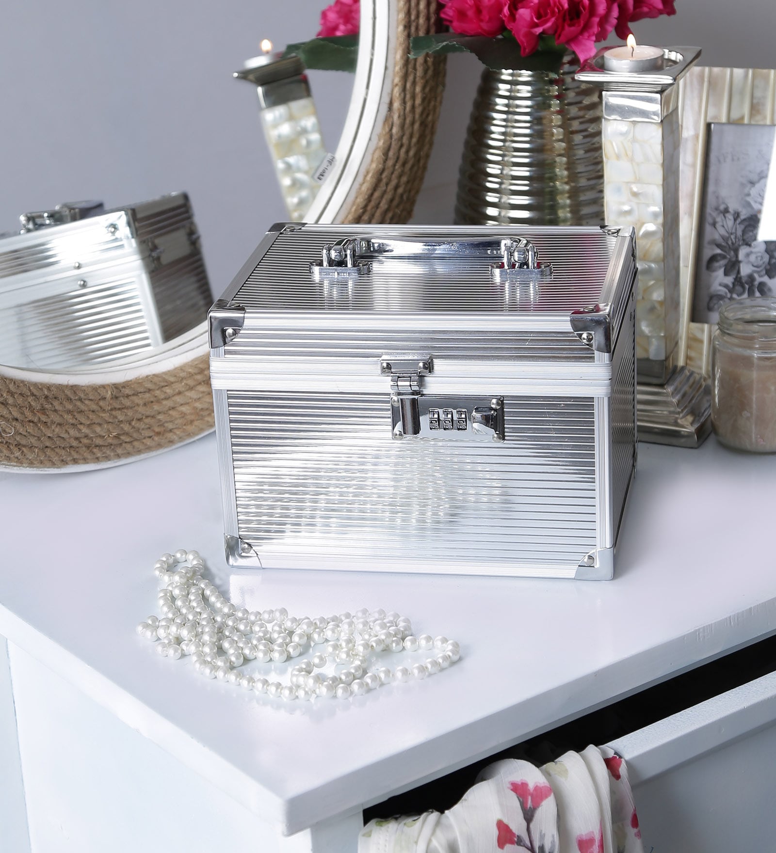 Buy Aluminium Silver Stripe Big Vanity Case by Decotrend Online ...
