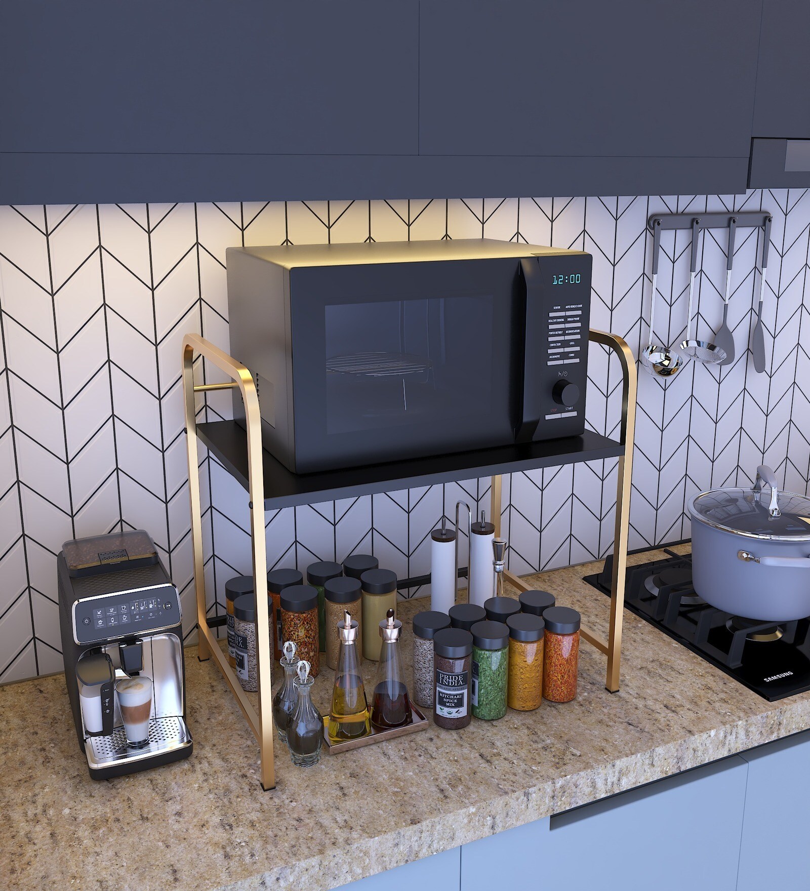 Buy Black & Gold Mild Steel Premium Microwave & OTG Stand For Kitchen ...