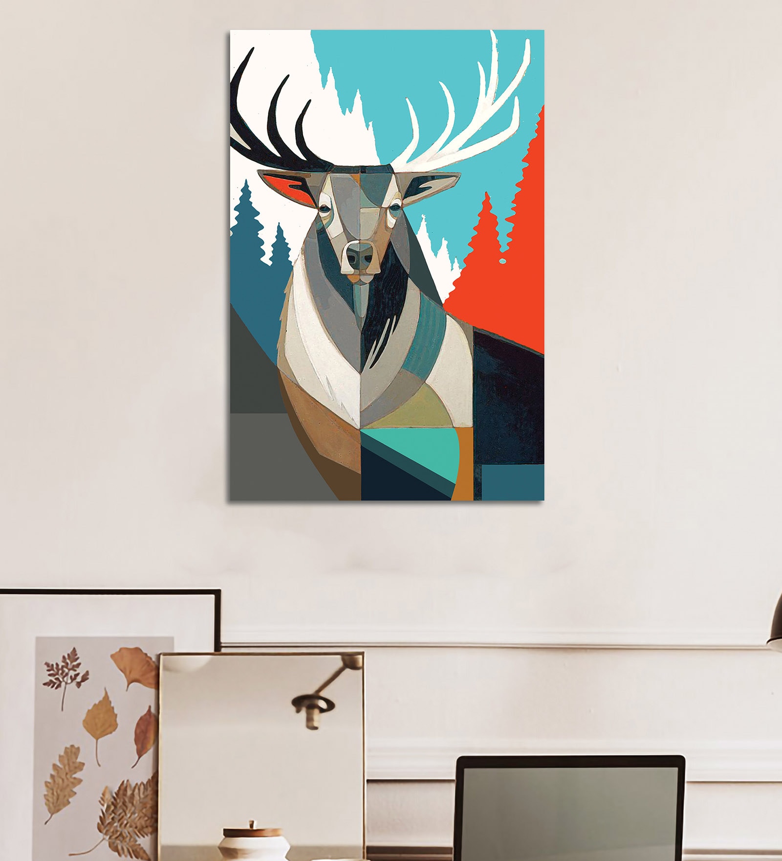 Buy Deer Multicolour Canvas Teakwood And MDF Framed Wildlife Art Print ...