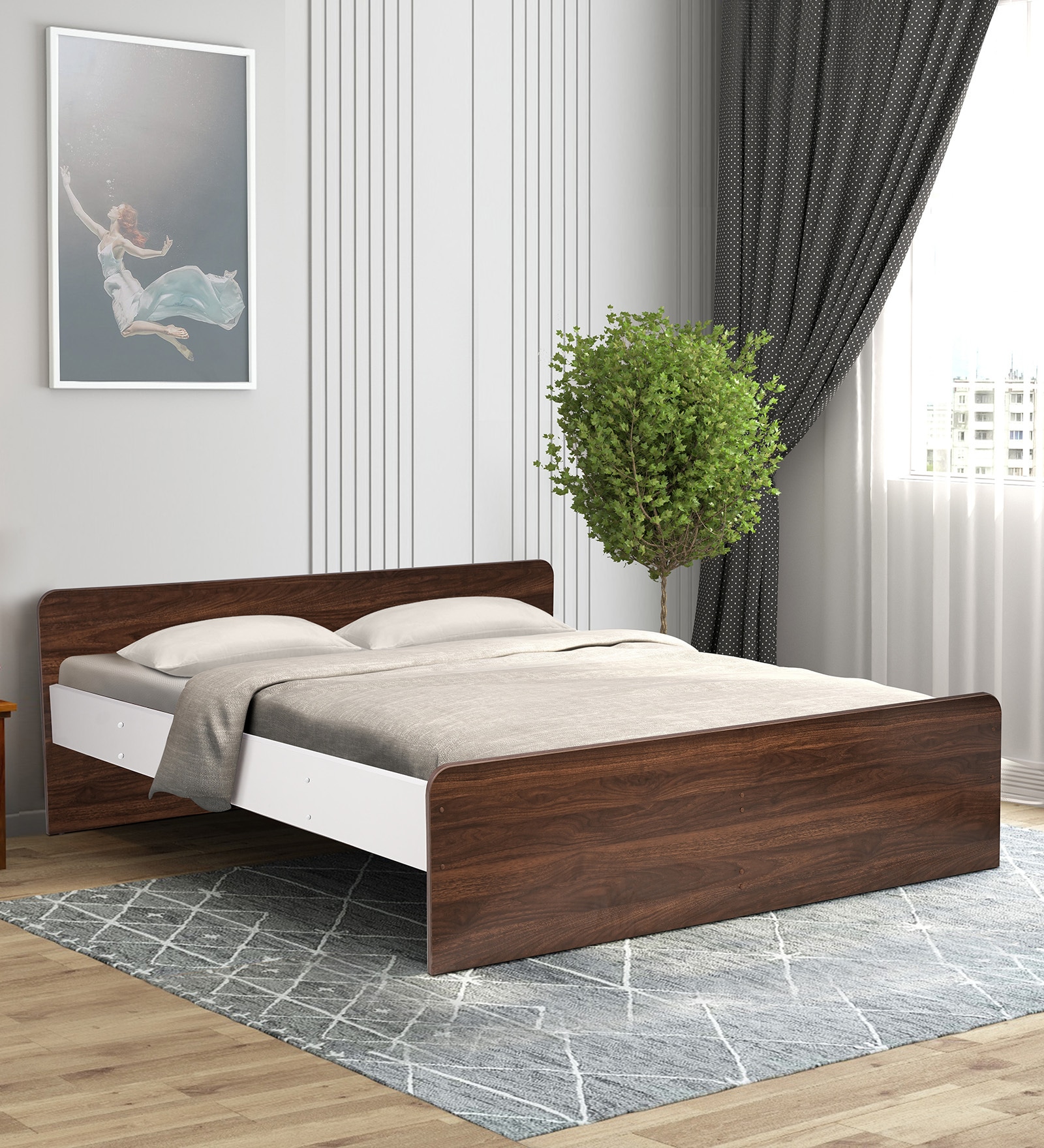 Buy Den Queen Size Bed in Frosty White & Columbian Walnut Finish at 22% ...