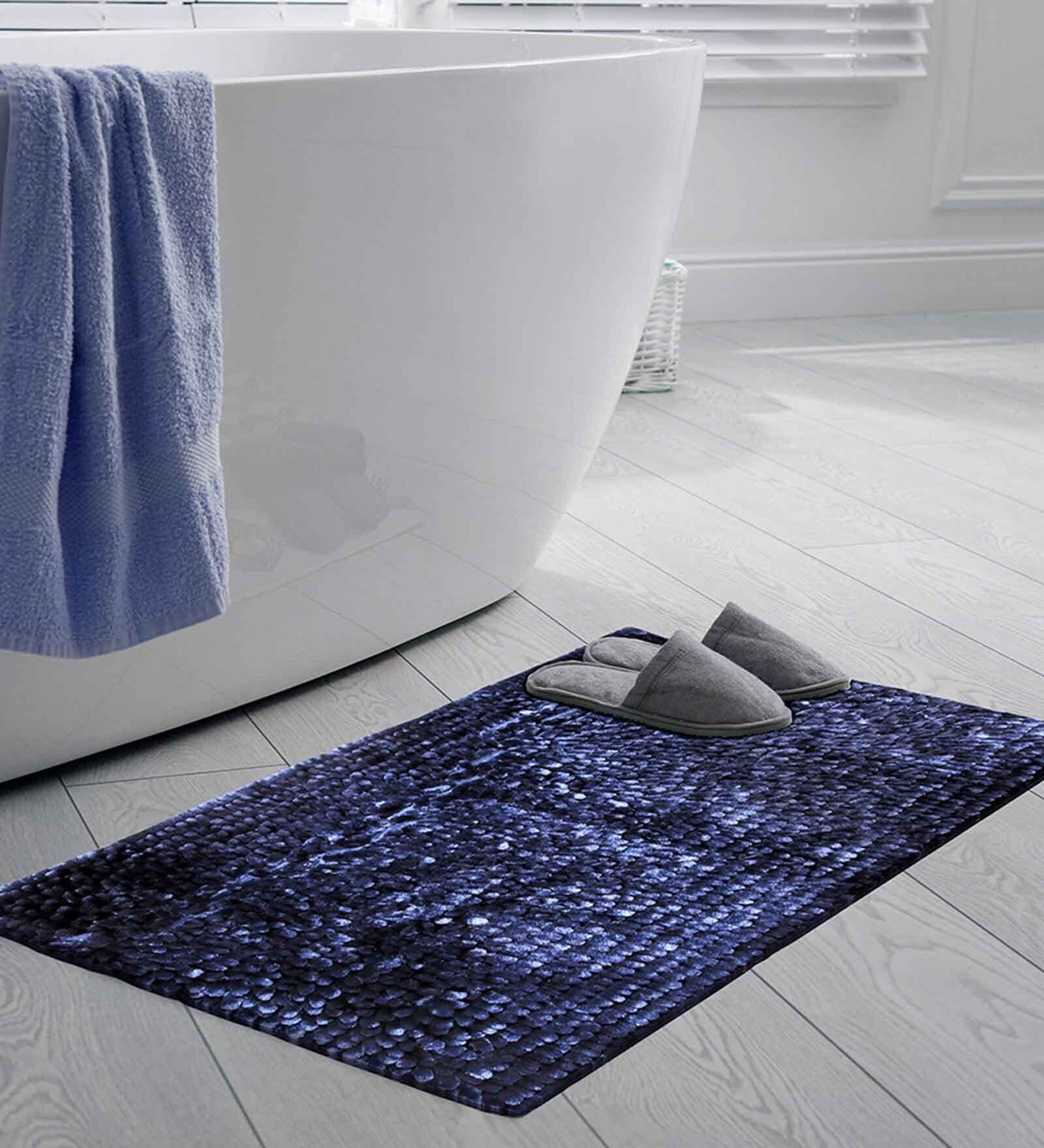 Buy Blue Solid Microfibre 40x60 Inches Super Soft Bath Mat by Villedomo ...